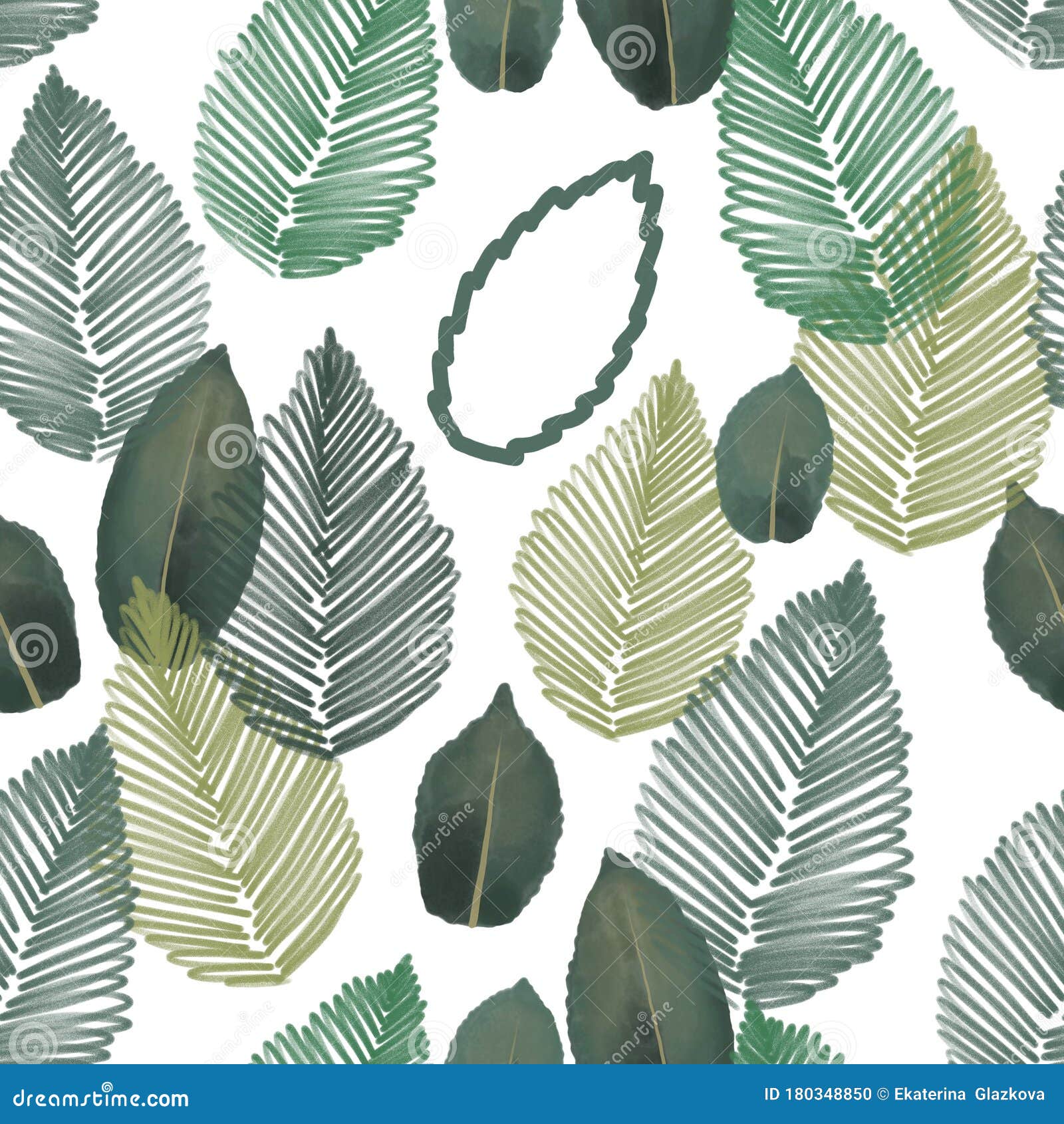 Seamless Pattern of Rose Leaves Drawn in Hatching Technique in Vibrant ...