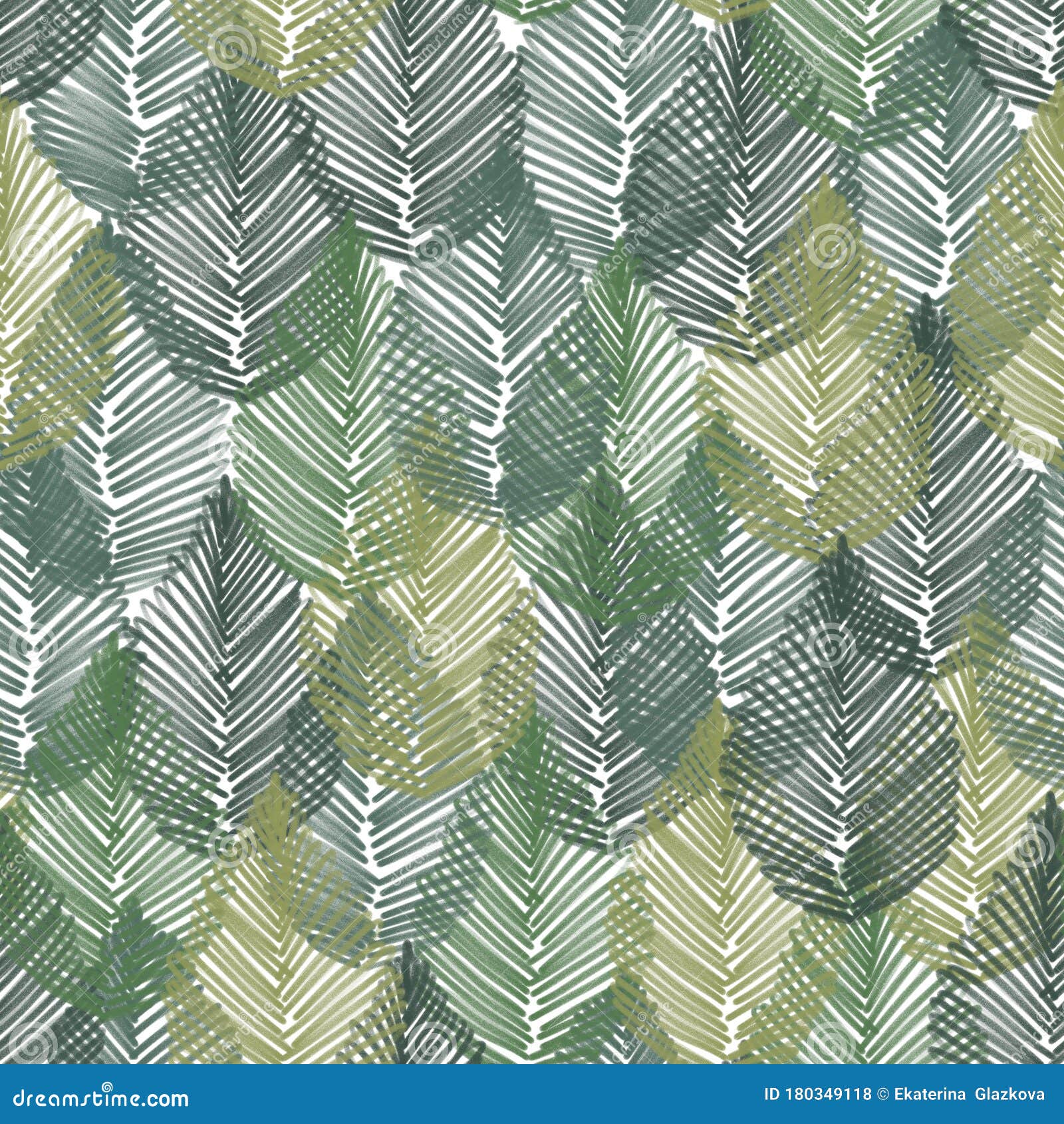 Seamless Pattern of Rose Leaves Drawn in Hatching Technique in Vibrant ...