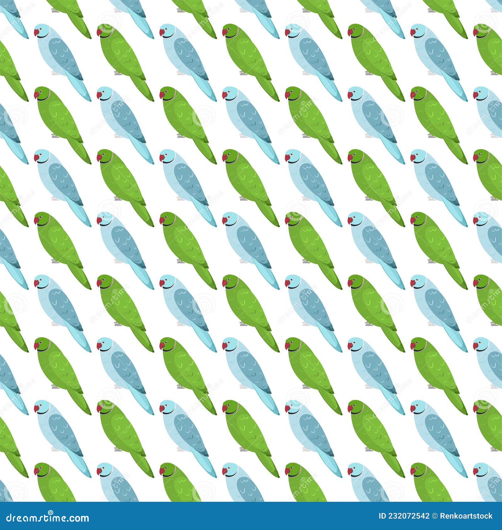 Seamless Pattern with Rose Ringed Parrots. Stock Vector - Illustration ...