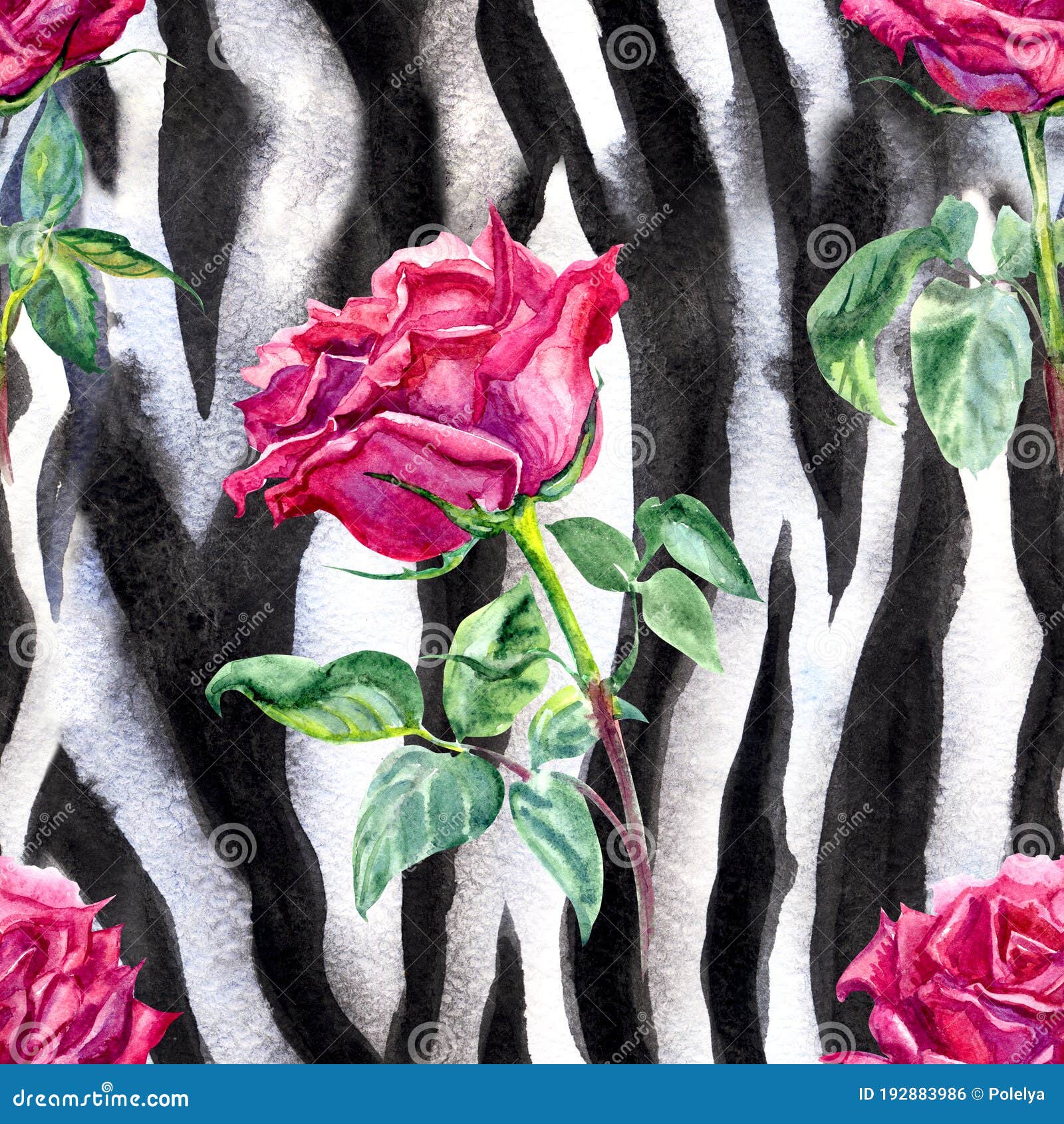 A Seamless Pattern of Roses on the Background of the Skin of a Zebra ...