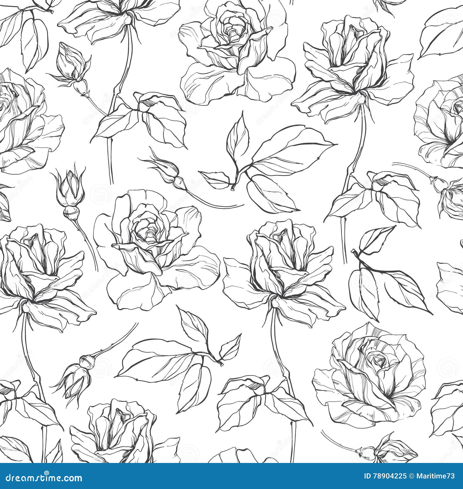 Seamless Pattern with Roses. Black and White Floral Backg Stock Vector ...