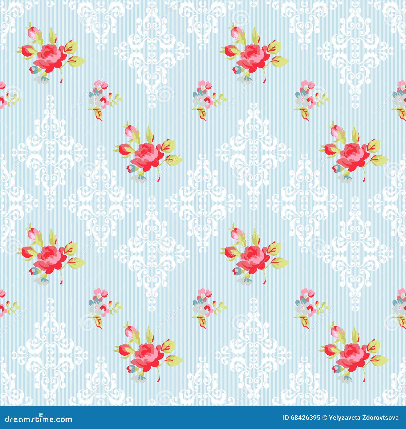 Seamless Pattern with Roses and Damask Elements Stock Vector ...