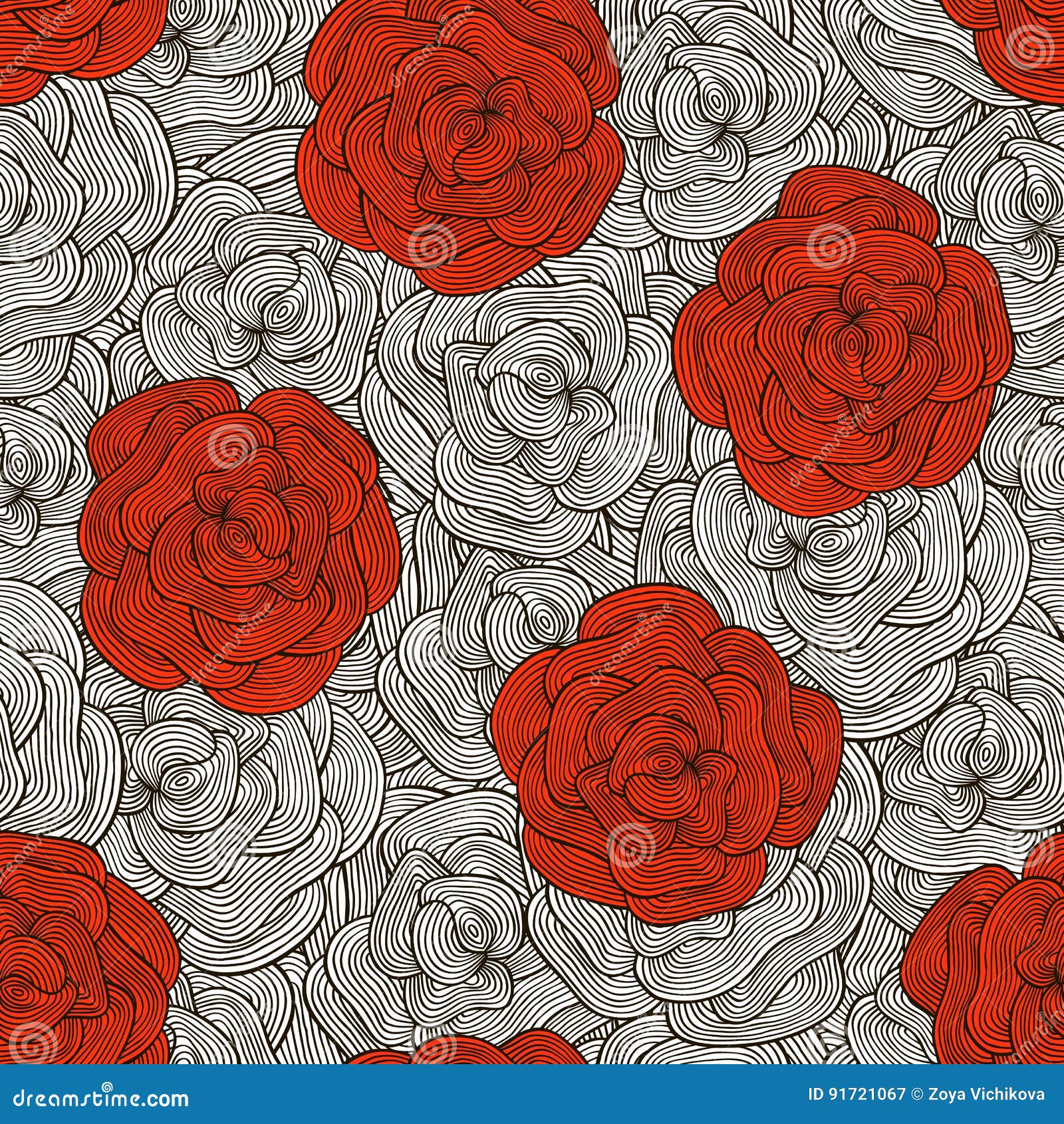 Seamless Pattern with Roses in Doodle Style Stock Vector - Illustration ...