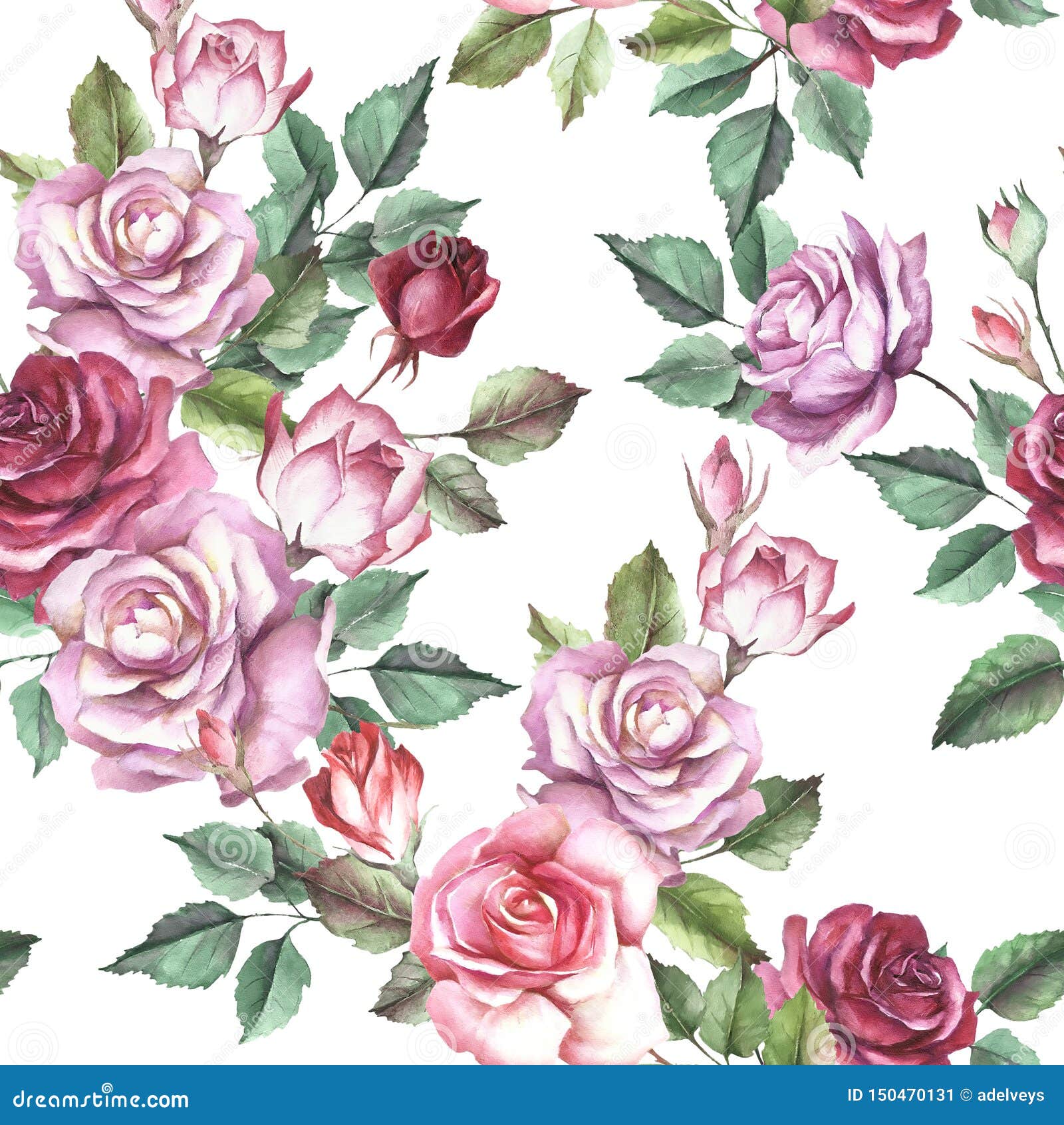 Seamless Pattern with Roses. Hand Draw Watercolor Illustration. Stock ...
