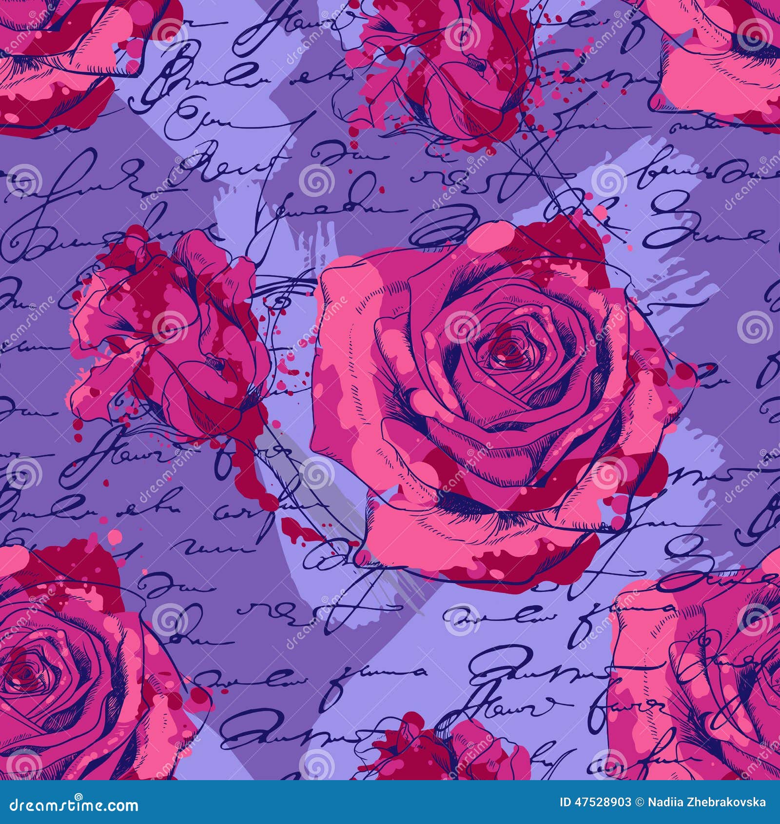 Seamless Pattern with Roses, Handwriting and Stock Vector ...