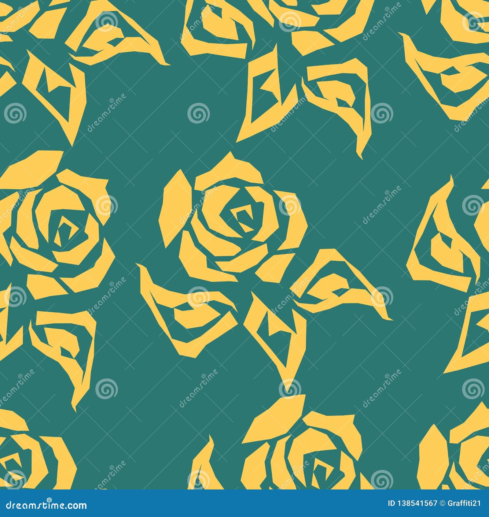 Seamless Pattern with Roses on Green Background. Vector Illustration ...
