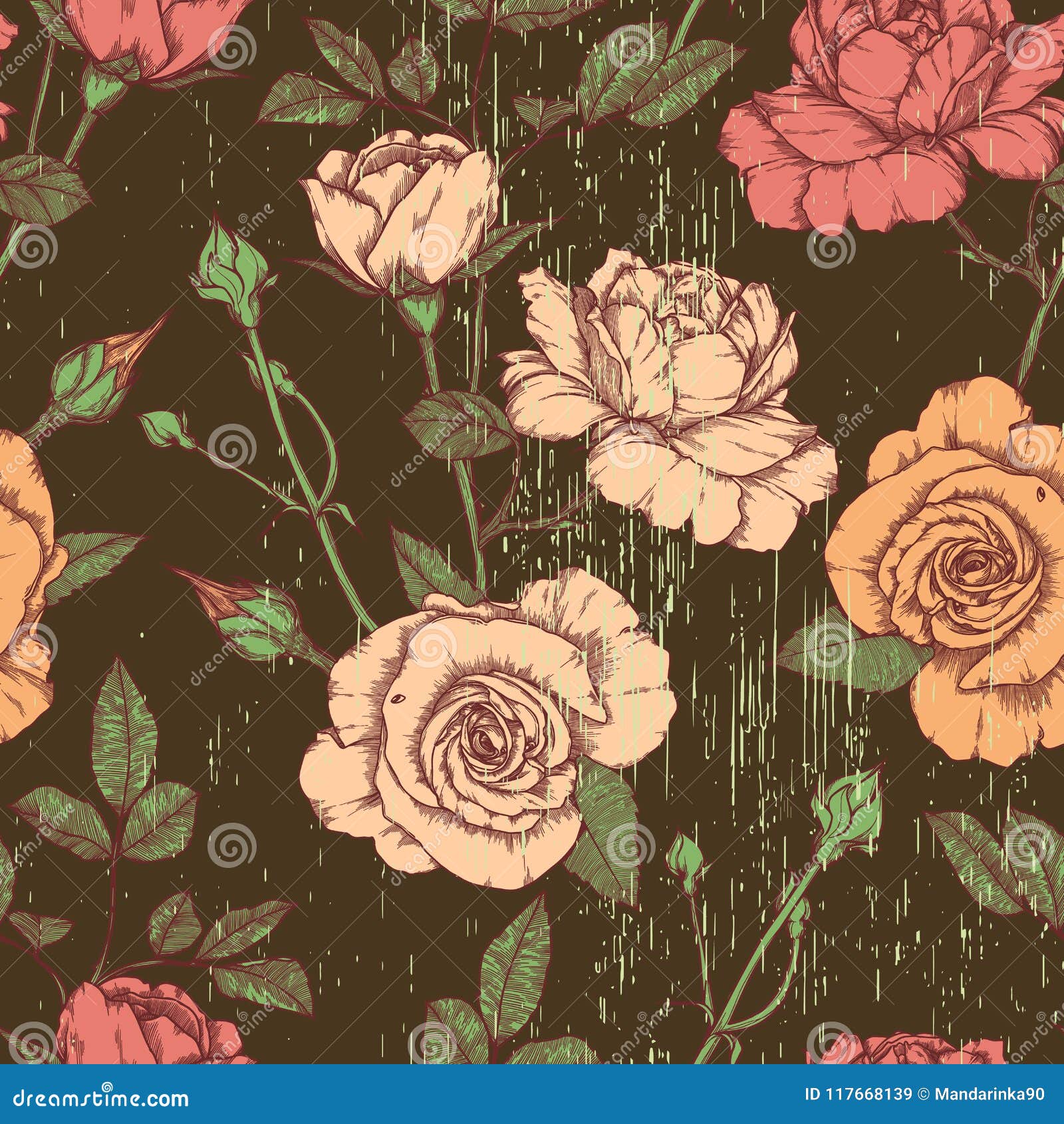 Seamless Pattern with Roses Vintage Design Stock Vector - Illustration ...