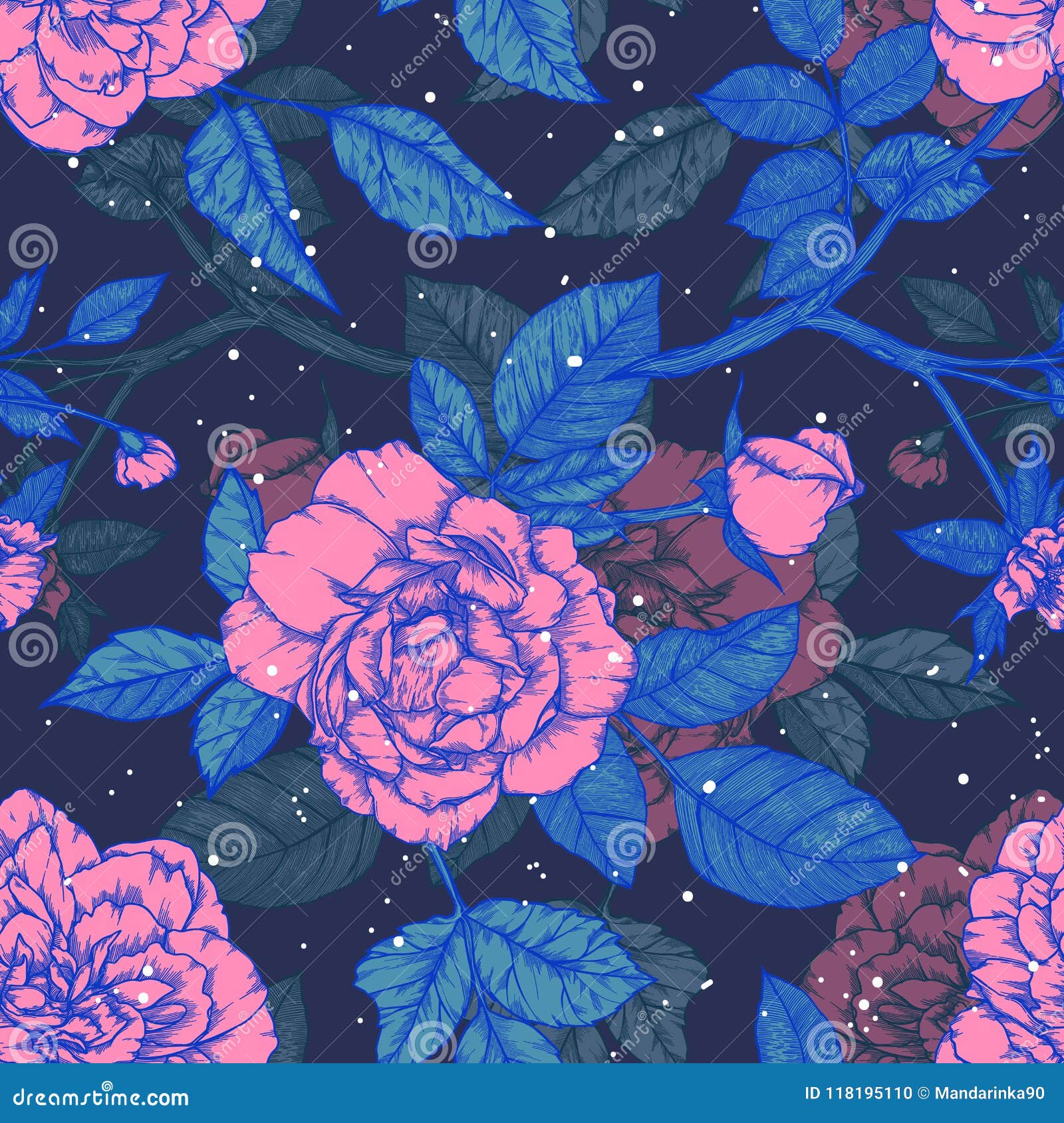 Seamless Pattern with Roses Vintage Design Stock Vector - Illustration ...