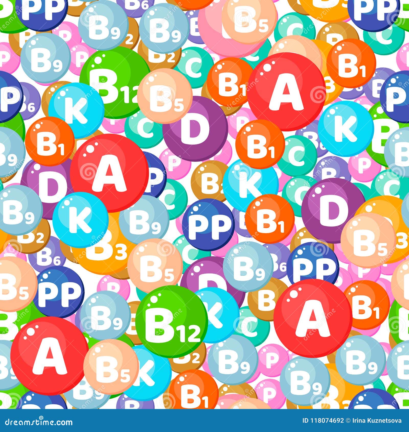 Seamless Pattern with Round Colored Vitamins. Background with Trace ...