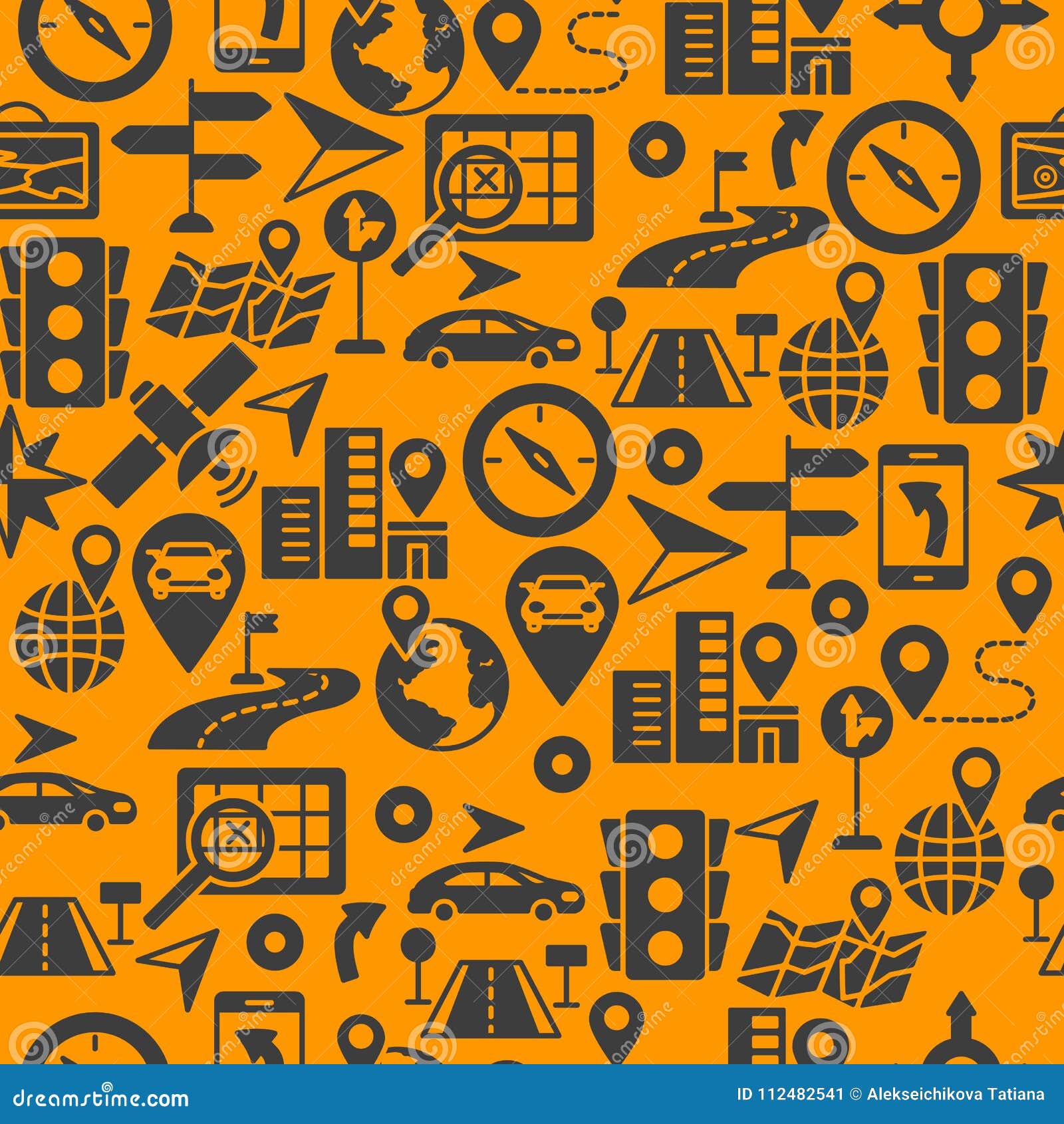 Seamless Pattern with Route Related Vector Silhouette Icons. Stock ...