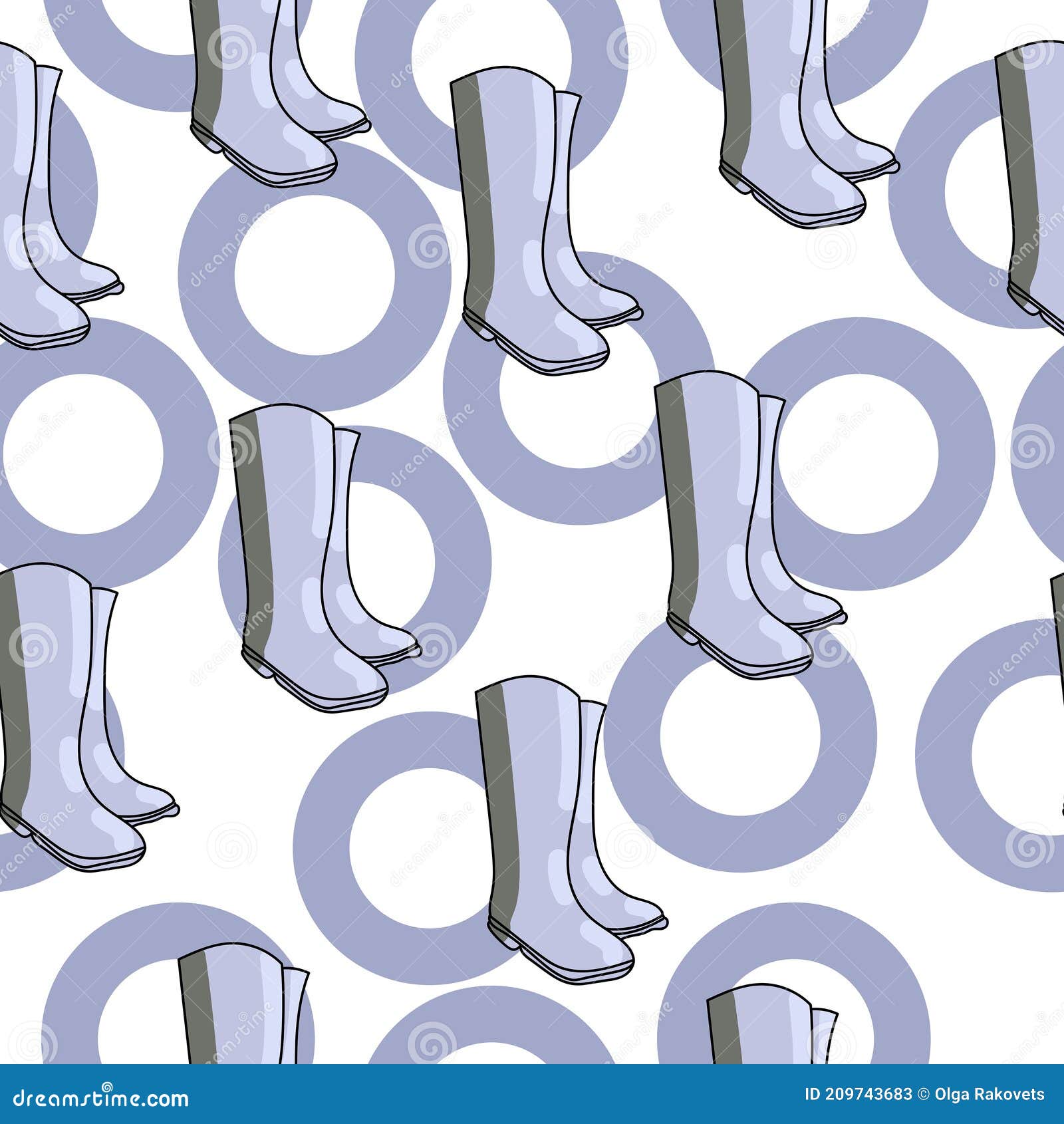 Seamless Pattern of Rubber Boots and Circles, Blue Shoes on a White ...