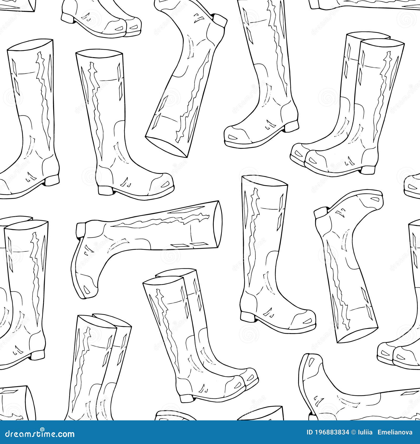 Seamless Pattern. Rubber Boots. White Background. Hand Drawing. Vector ...