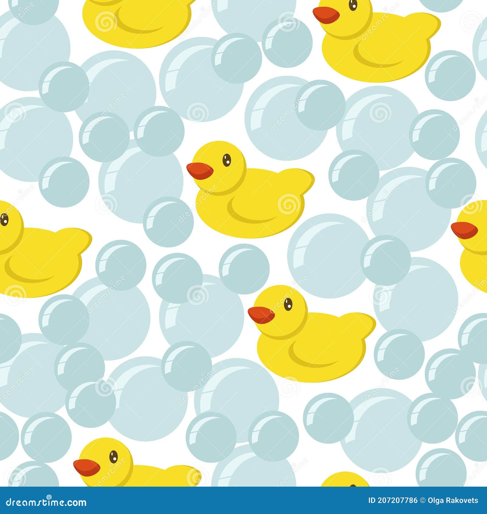Seamless Pattern Of Rubber Ducks And Soap Bubbles Foam And And Yellow