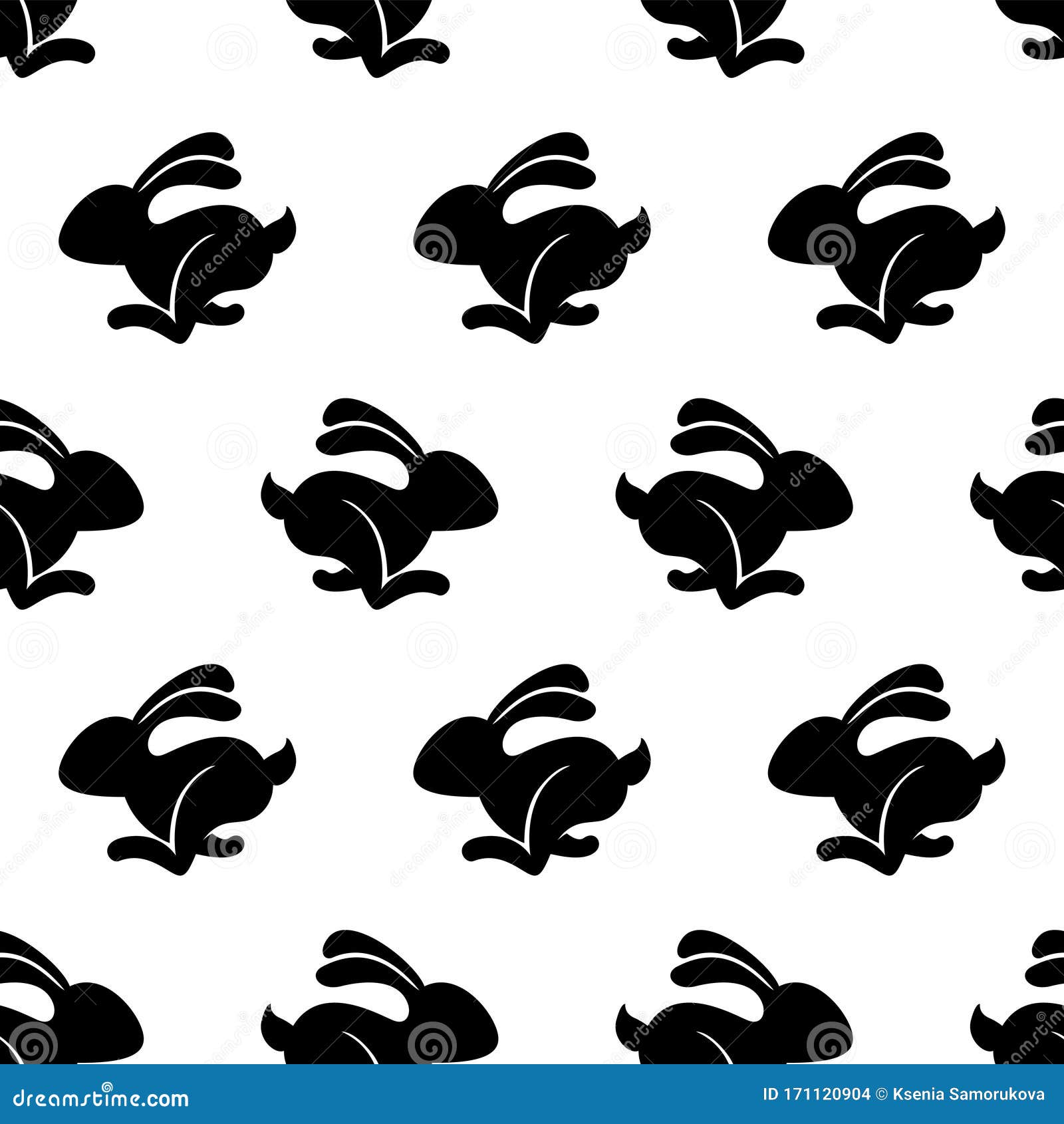Seamless Pattern of Running Hare Stock Vector - Illustration of black ...