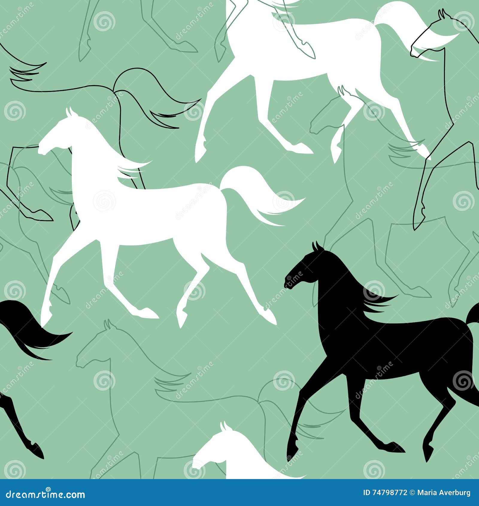 Seamless Pattern with Running Horses. Stock Vector - Illustration of ...