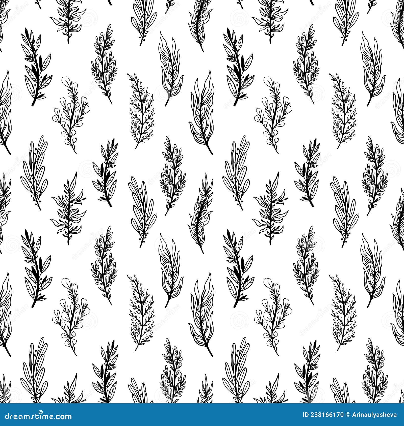 Seamless Pattern Rustic Branch Hand Draw Style. Floral Drawing ...