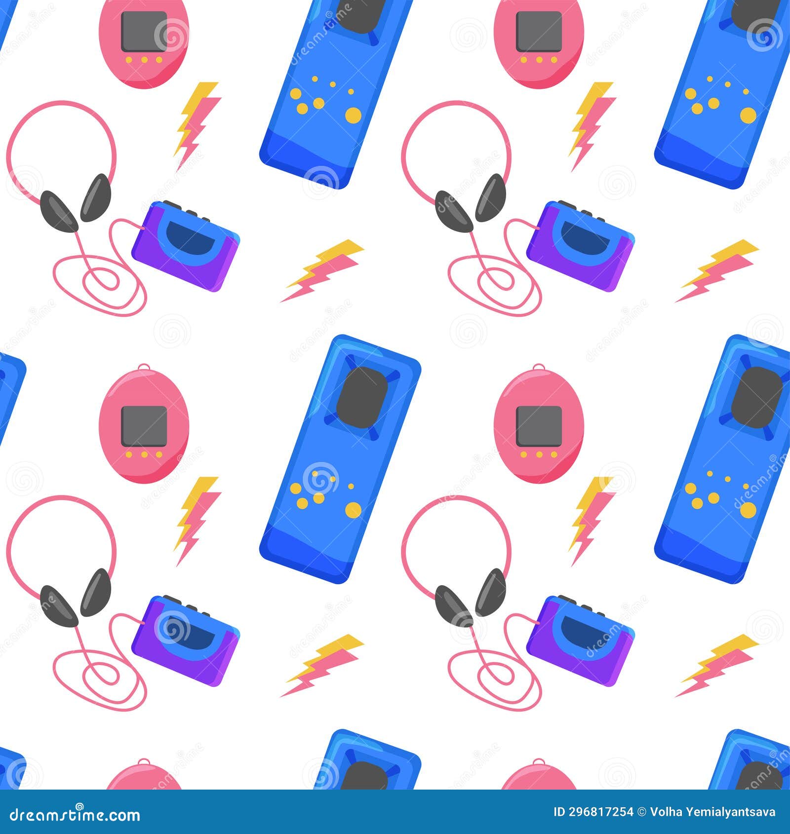 Seamless Pattern of the 80s 90s with Vintage Objects, Things. Vector ...
