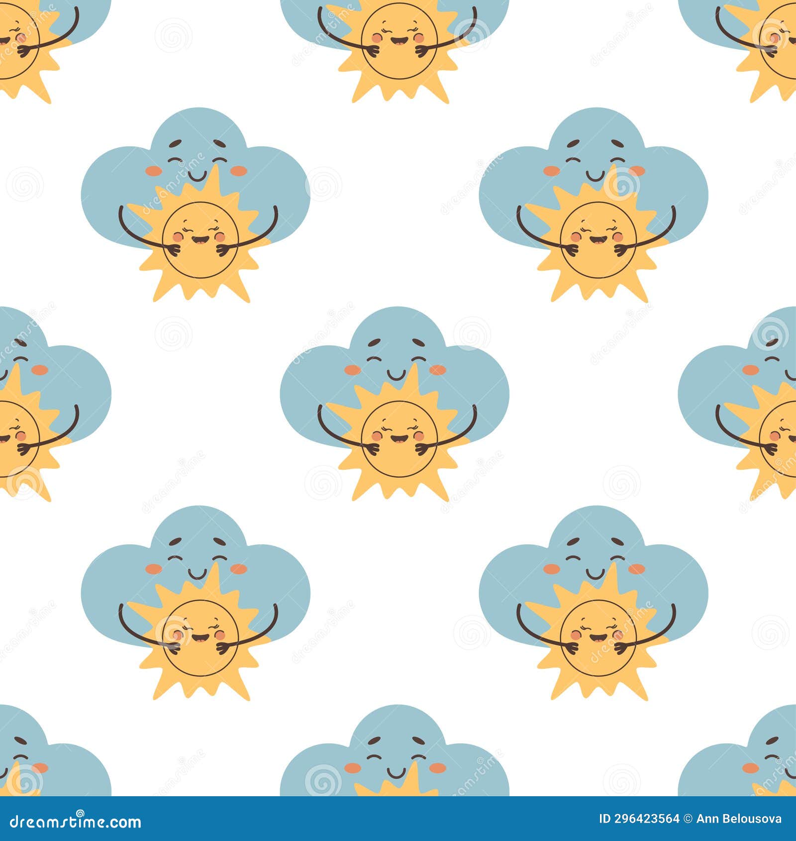 Seamless Pattern Sad Cloud Hugging the Sun , Overcast Stock Vector ...