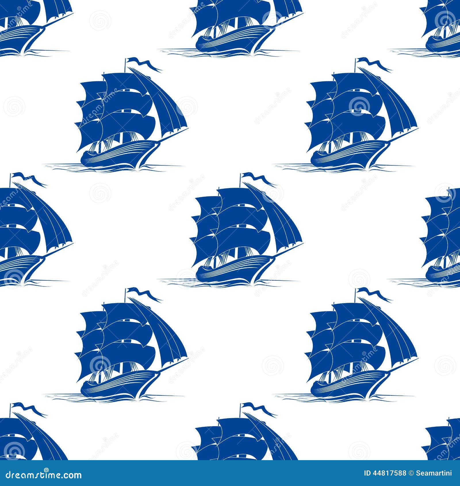 Seamless Pattern of Sailing Ship Stock Vector - Illustration of ...