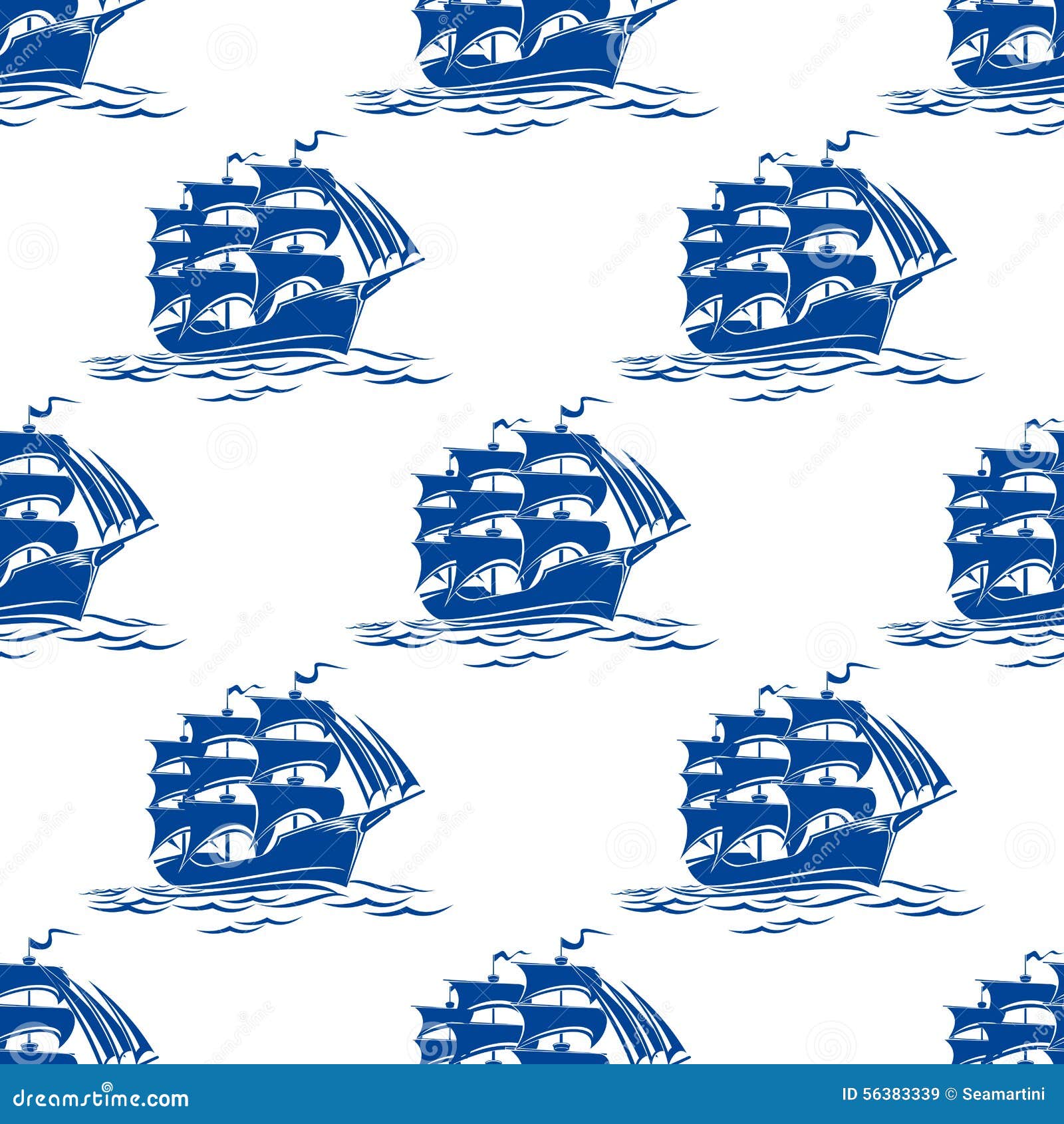 Seamless Pattern of a Sailing Ships Stock Vector - Illustration of ...