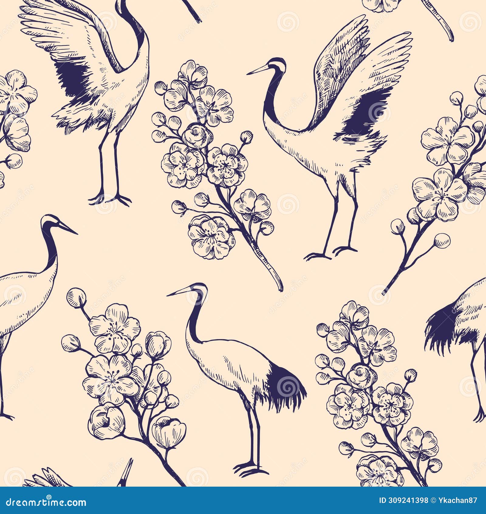 Dancing Japanese Crane And Big Red Sun, Symbol Of Japan. Traditional ...