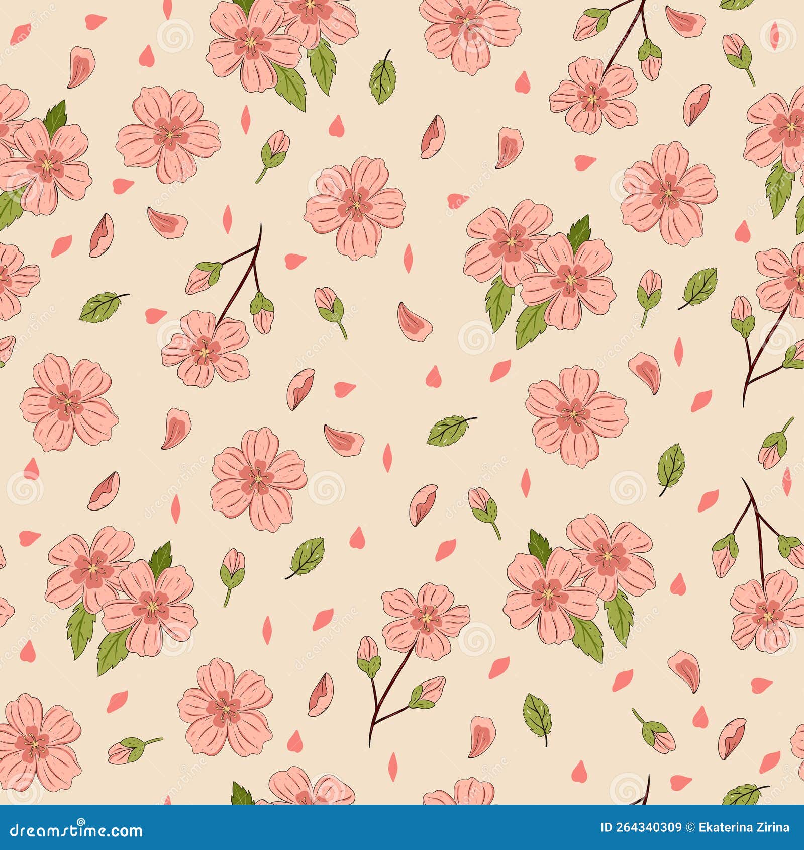 Seamless Pattern with Sakura Flowers. Vector Graphics Stock Vector ...