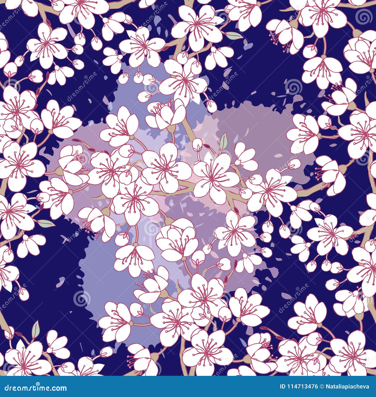 Seamless Pattern with Sakura. Hand Drawn Spring Blossom Trees Stock ...