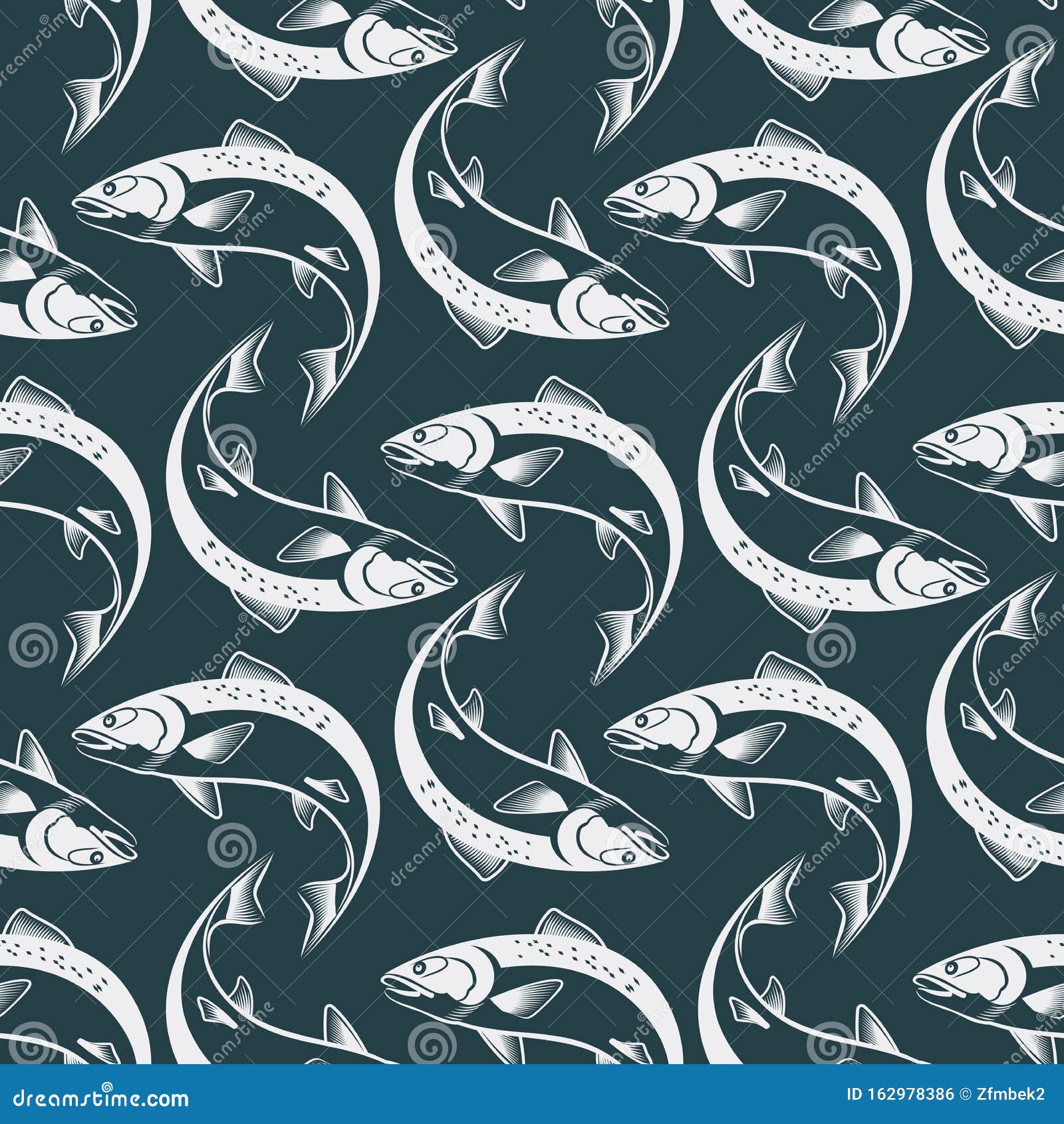 Seamless Pattern with Salmon Fish. Stock Illustration - Illustration of ...