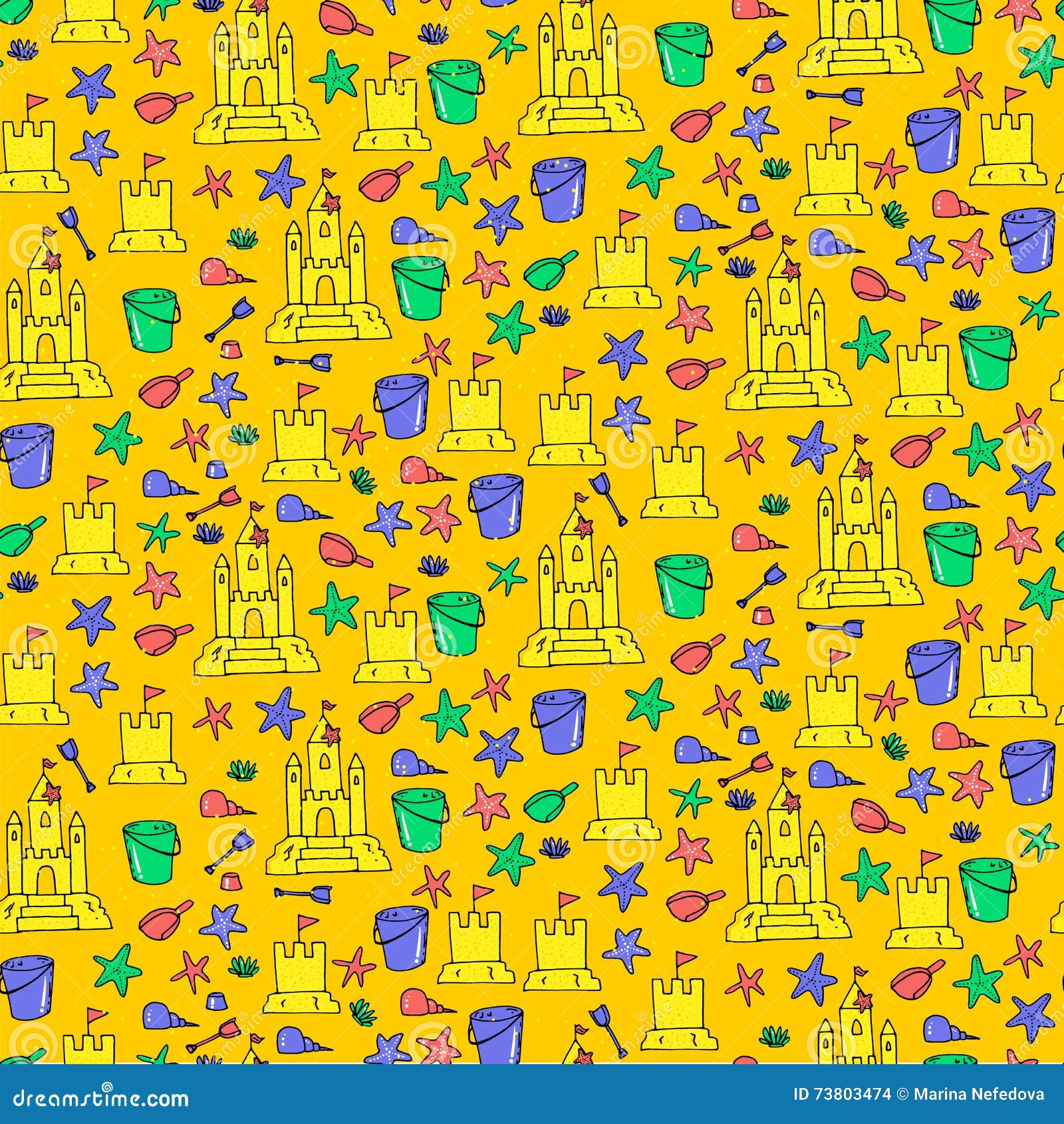 Seamless Pattern with Sand Castles and Towers Stock Illustration ...