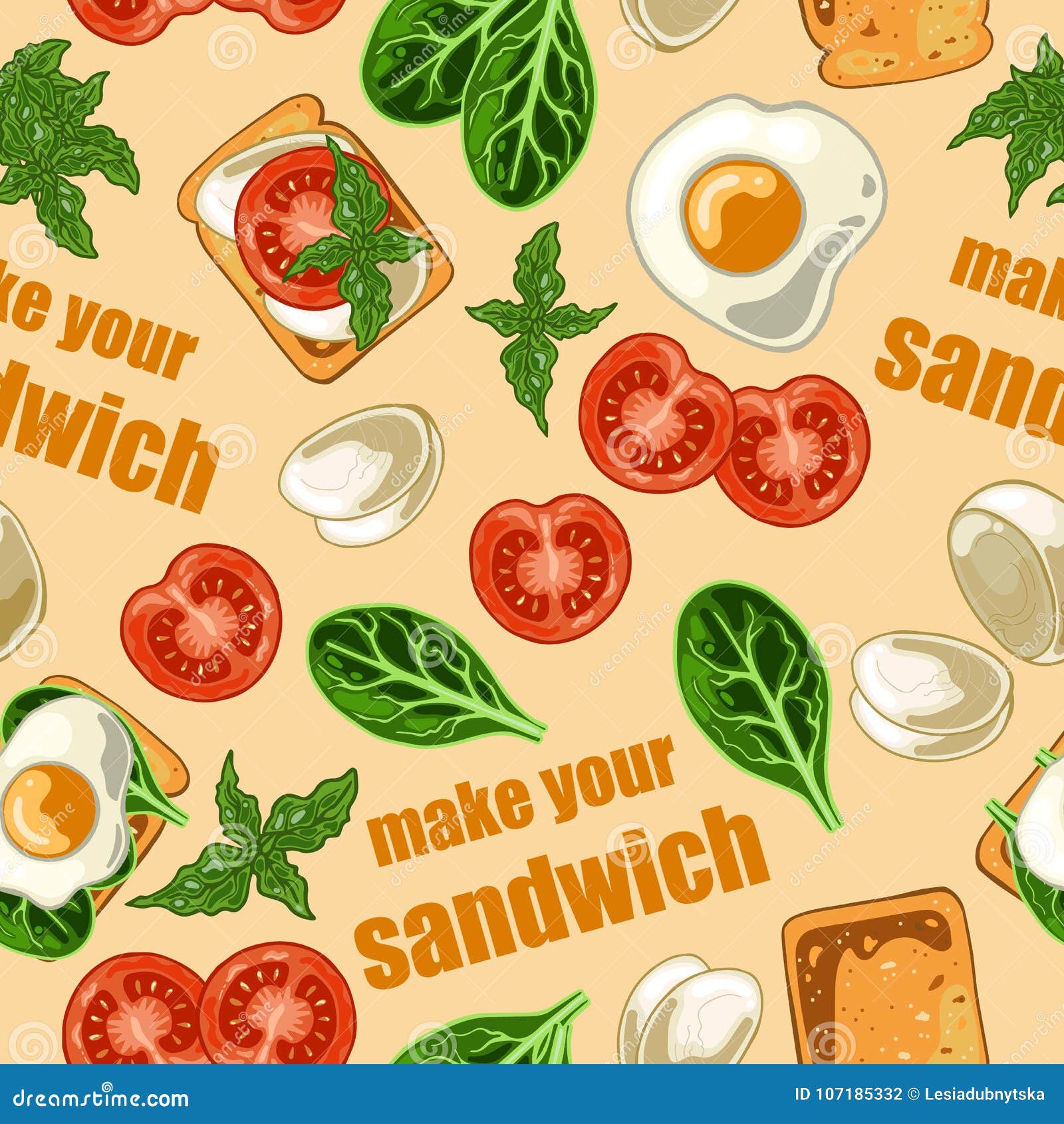 Seamless Pattern With Sandwich And Ingredients For Sandwich Stock ...