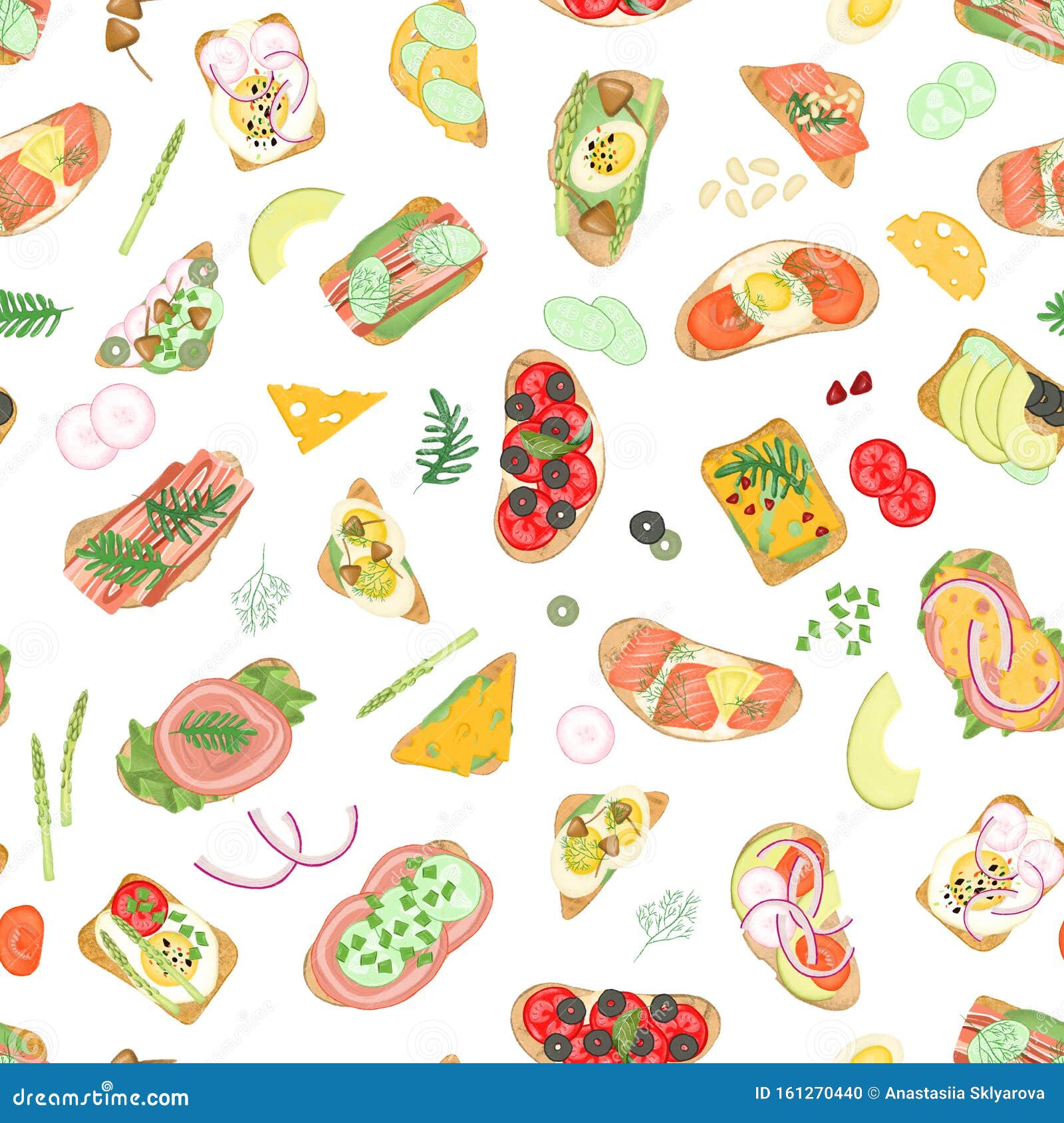 Seamless Pattern of Sandwiches with Different Vegetable and Meat ...