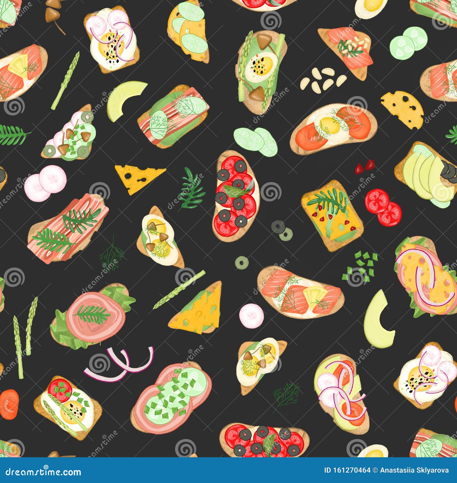 Seamless Pattern of Sandwiches with Different Vegetable and Meat ...