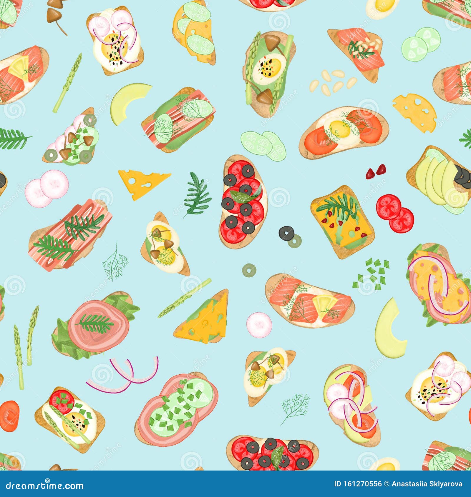 Seamless Pattern of Sandwiches with Different Vegetable and Meat ...