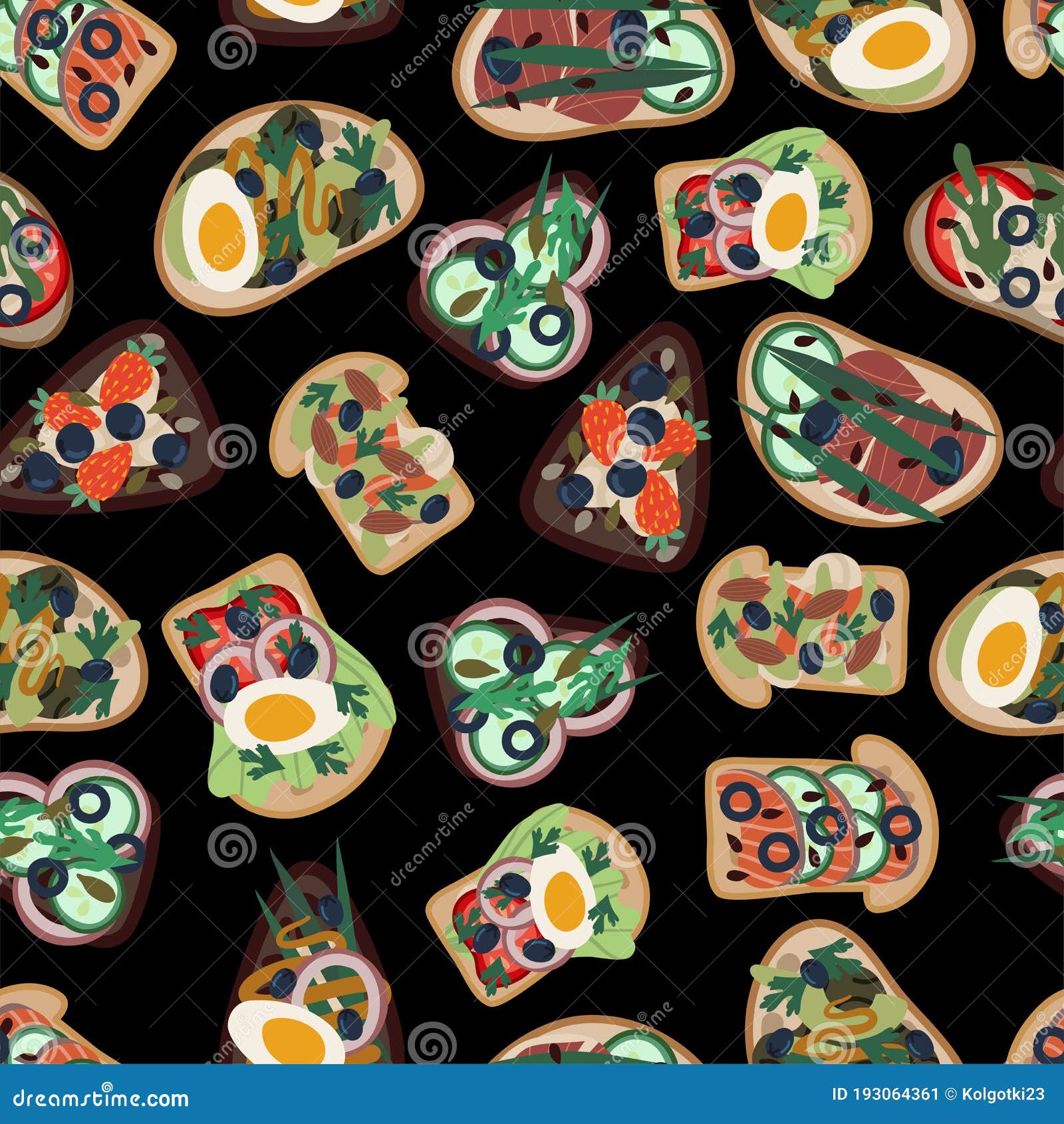 Seamless Pattern with Sandwiches from Healthy Food. Vector. Stock ...