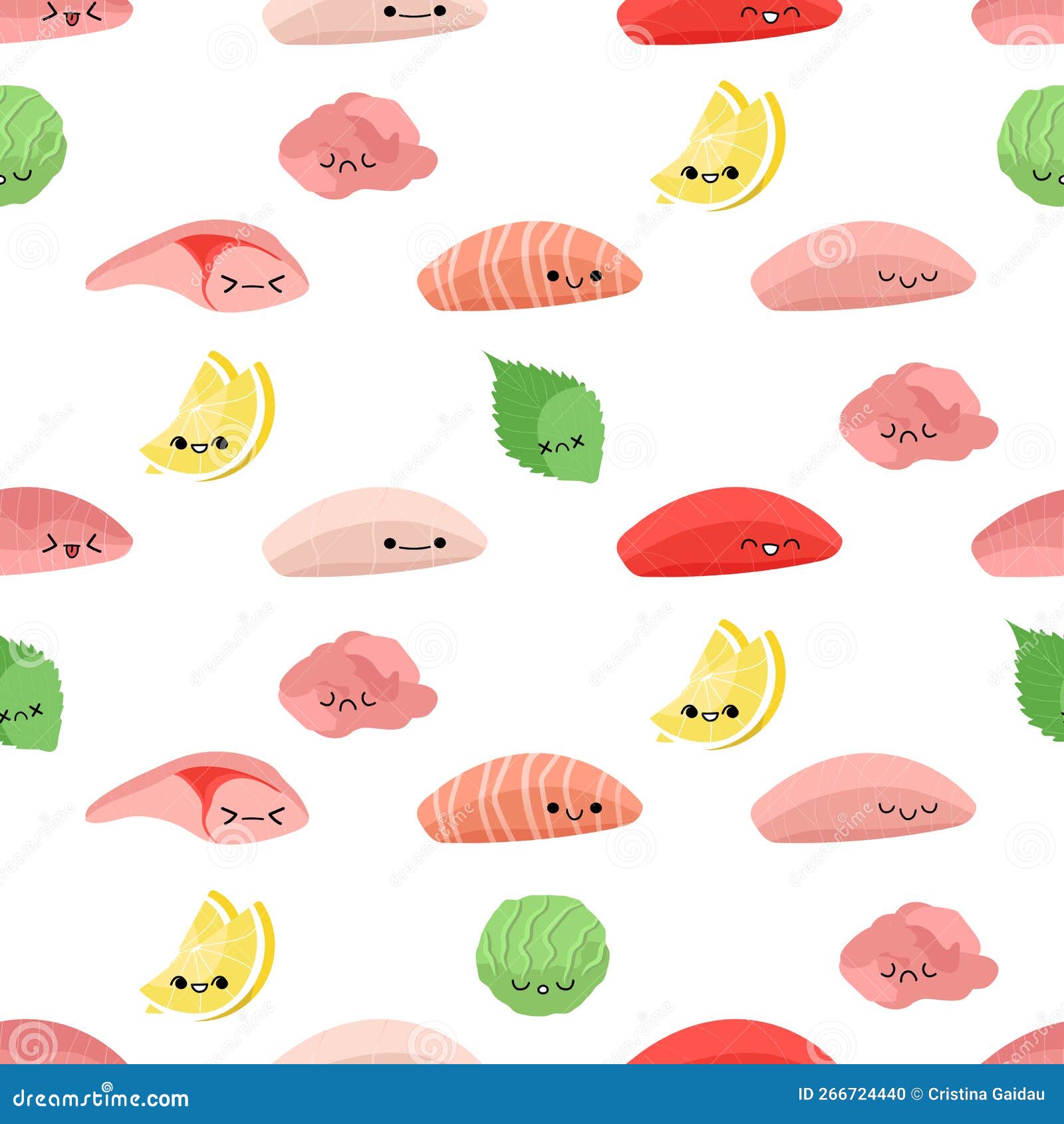 Seamless Pattern with Sashimi Characters Vector Illustration Stock ...
