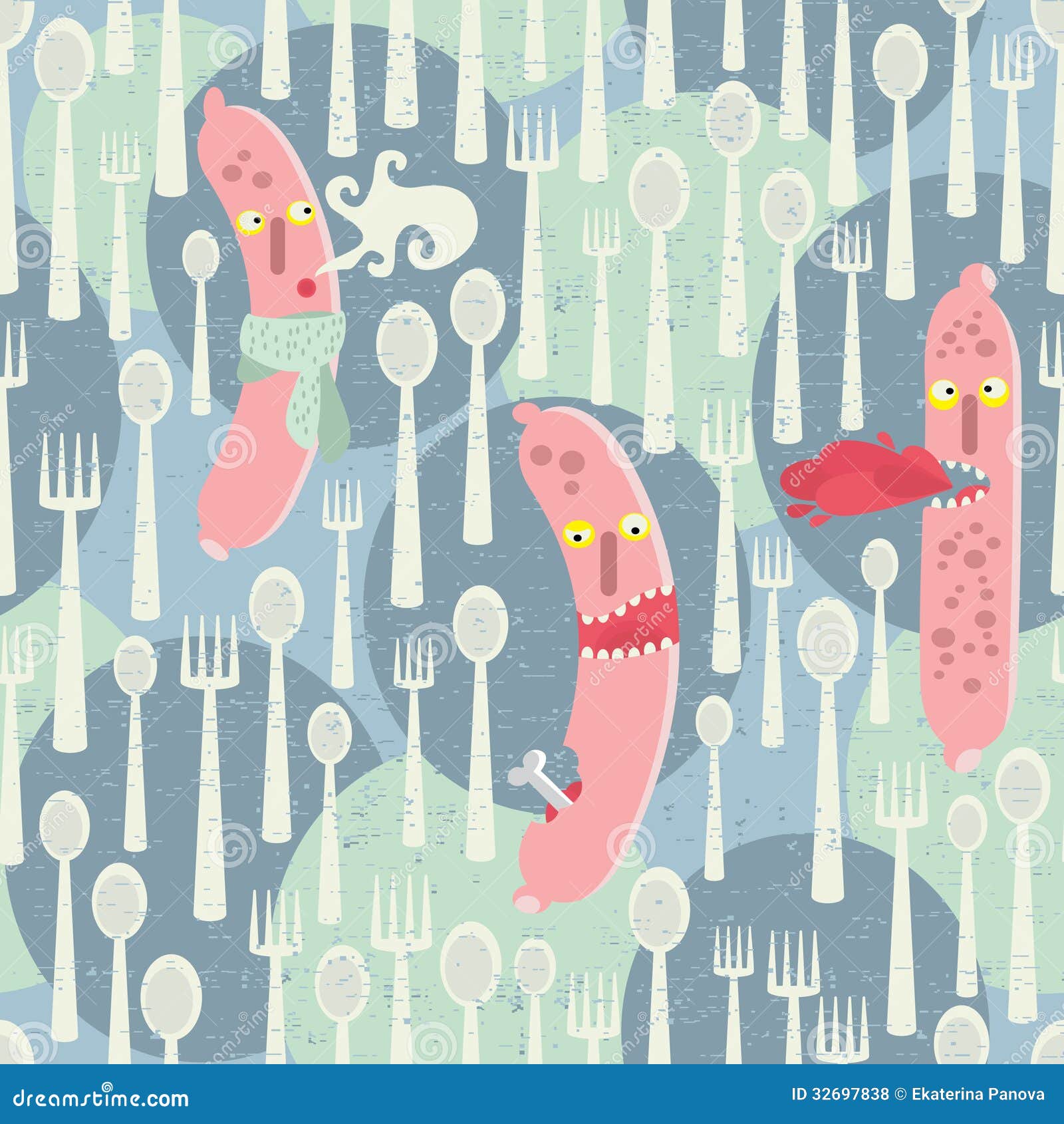 Seamless Pattern with Sausages Food Monsters. Stock Vector ...