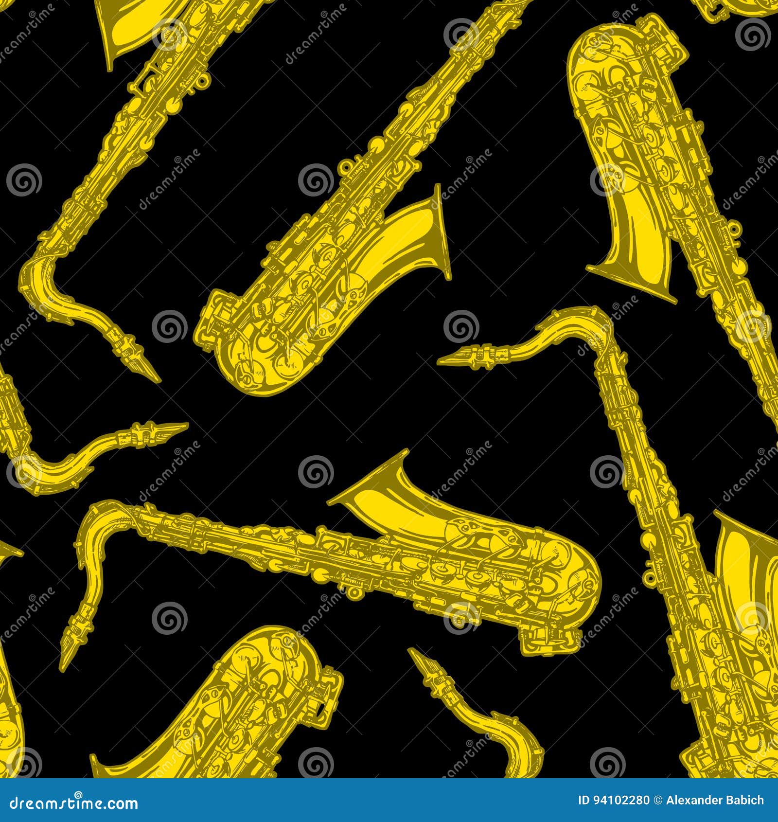 Seamless Pattern with Saxophone Stock Vector - Illustration of retro ...