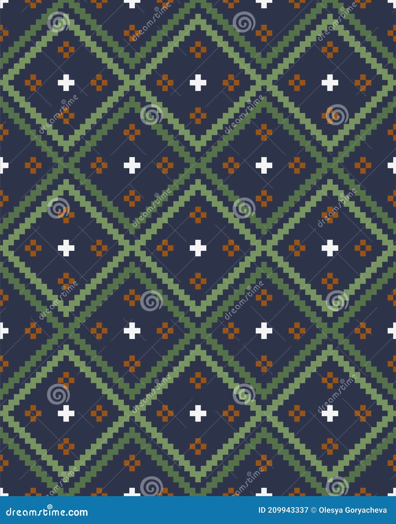 Seamless Pattern in Scandinavian Pixel Style on Dark Background Stock ...