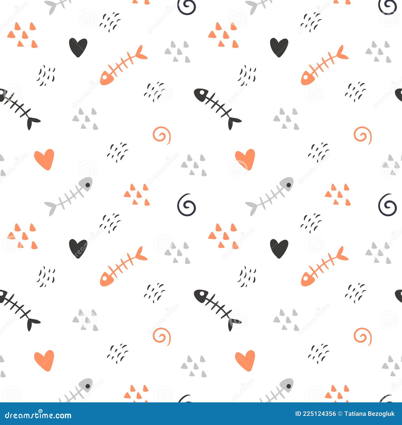 Seamless Pattern in Scandinavian Style. Cute Pattern with Fish Skeleton ...