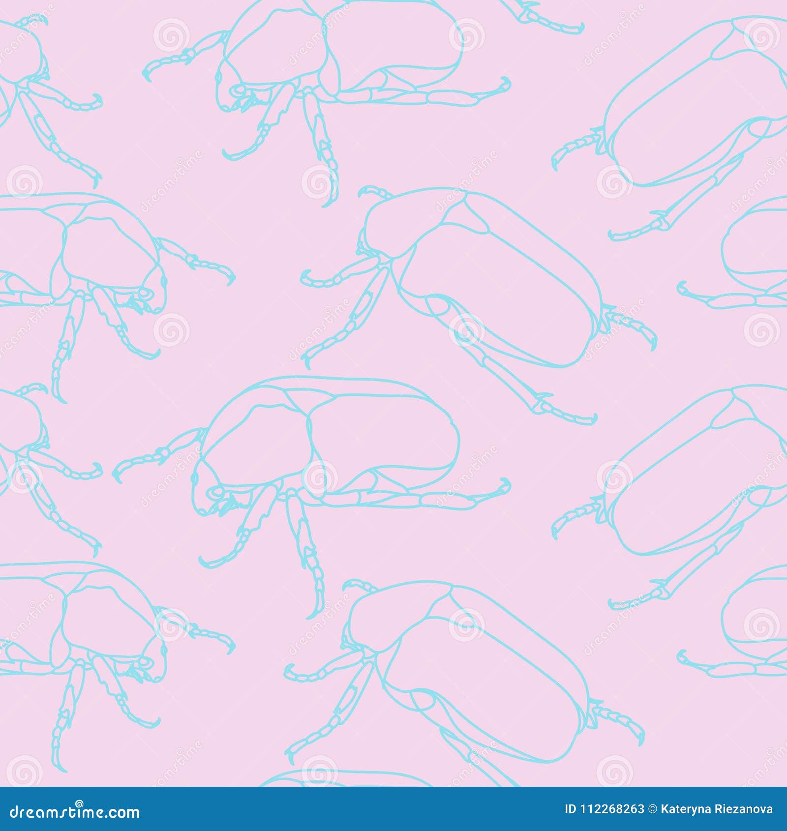 Seamless Pattern With Scarab Beetles Silhouettes. Cartoon Vector ...