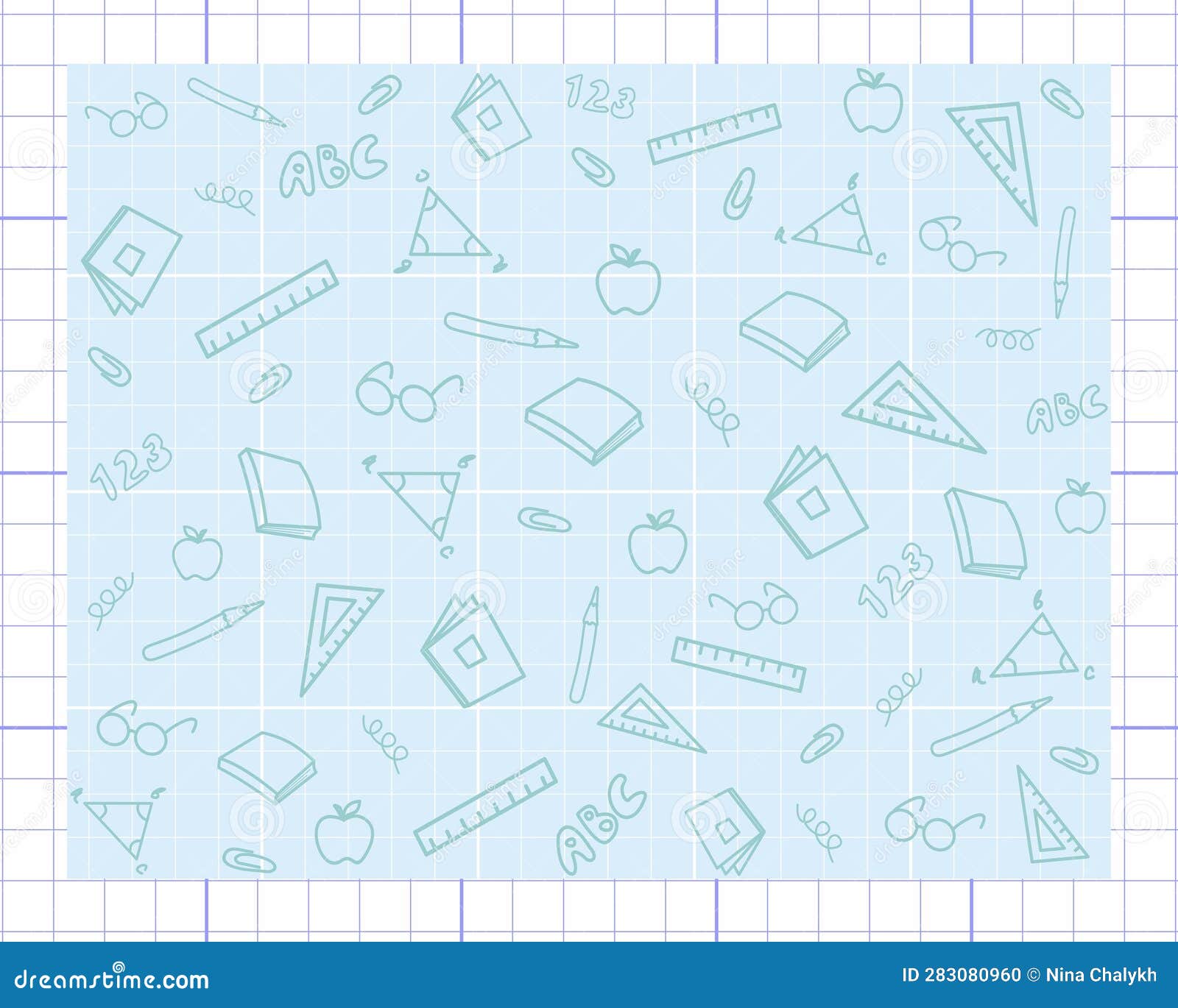 Seamless Pattern, School Elements on Background of Checkered Notebook ...