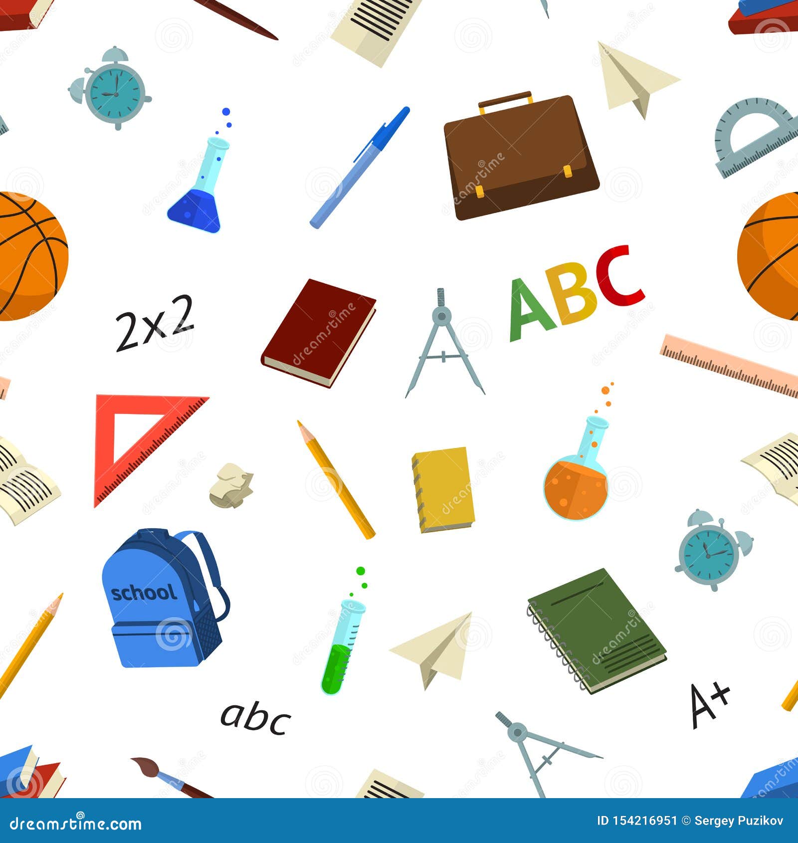 Seamless Pattern with School Elements on Return To School in Flat Style ...