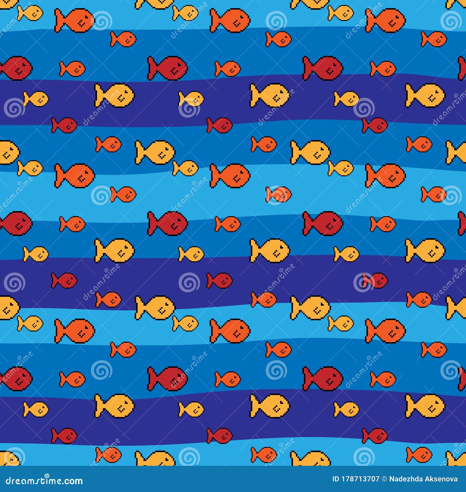 Seamless Pattern. a School of Small Bright Fish. Pixel Fish on the ...