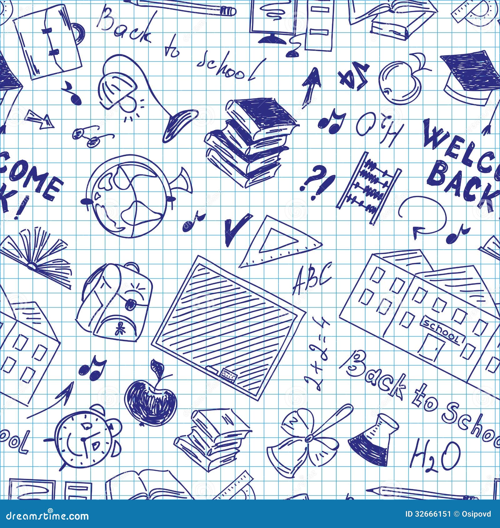 Seamless Pattern of School Supplies in Notebook Stock Vector ...
