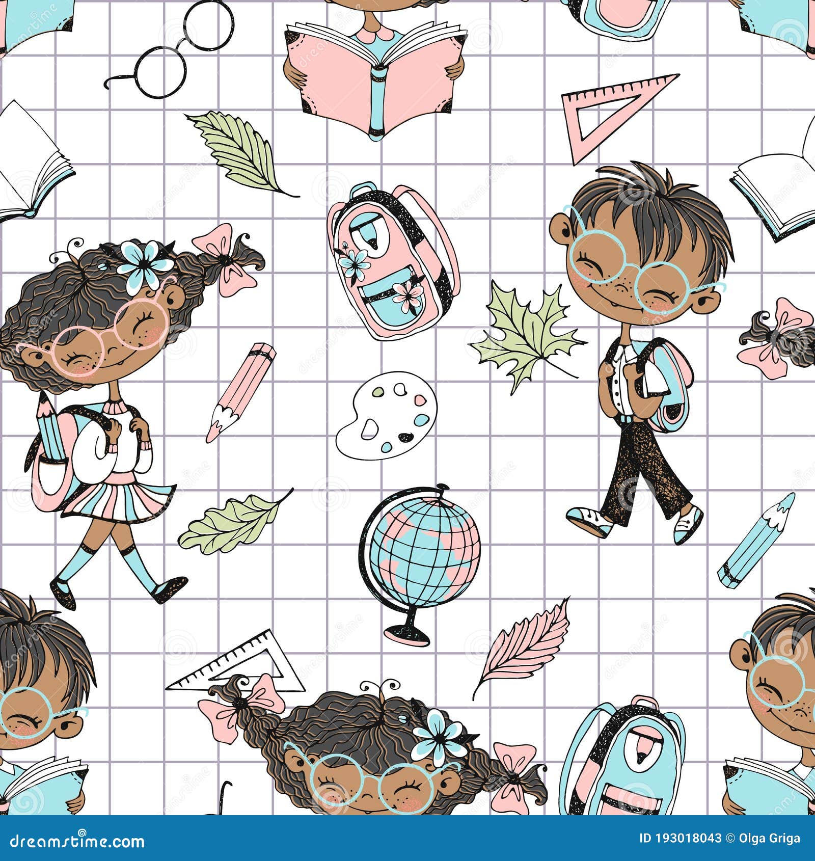 Seamless Pattern on the School Theme with School Children and School ...
