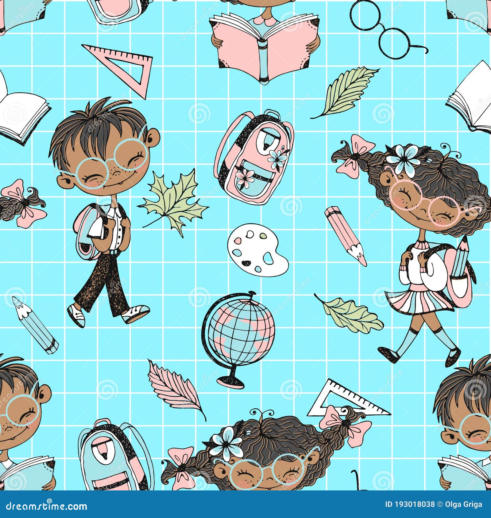Seamless Pattern on the School Theme with School Children and School ...