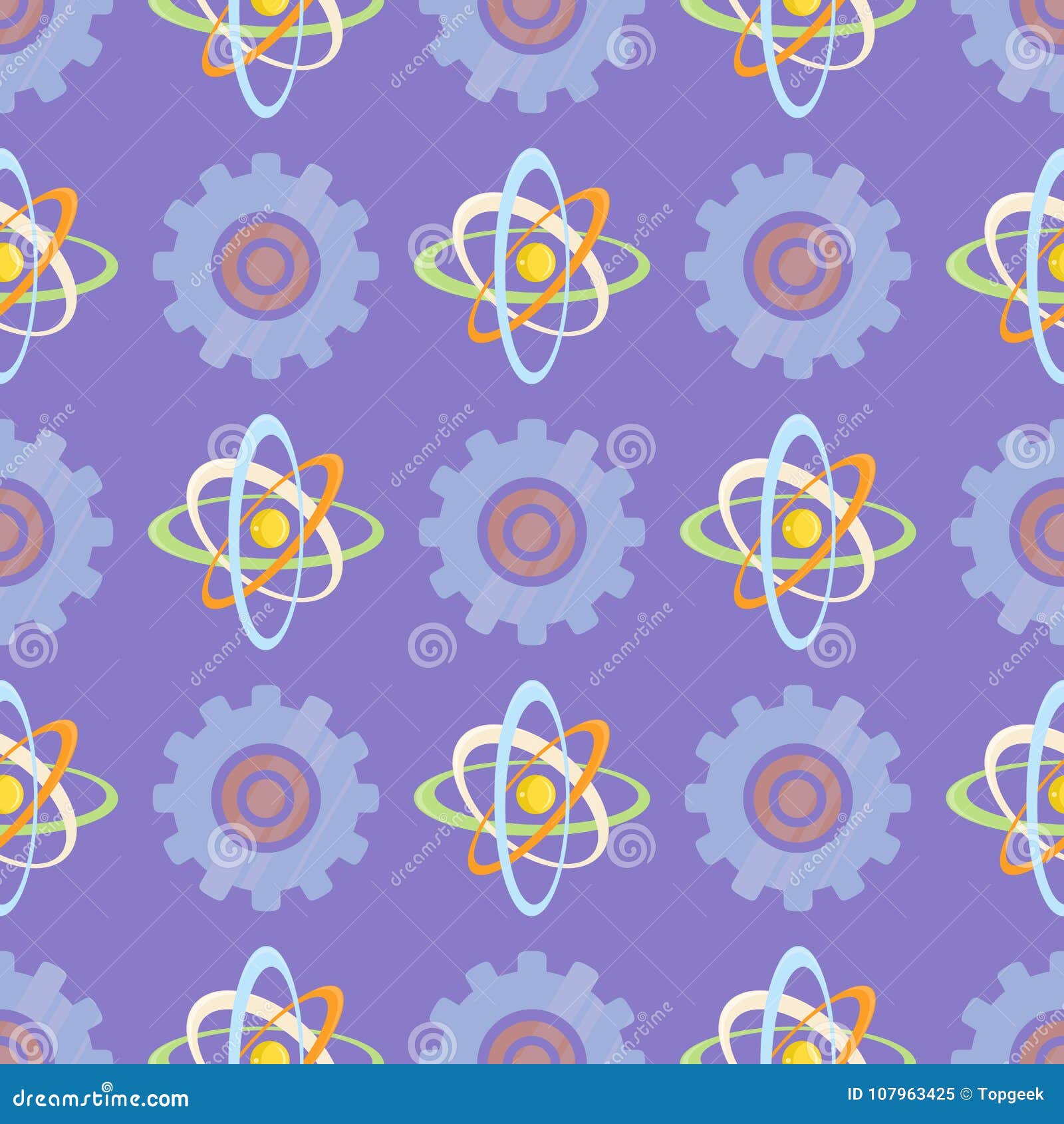 Seamless Pattern with Science Themed Atomic Model Stock Vector ...