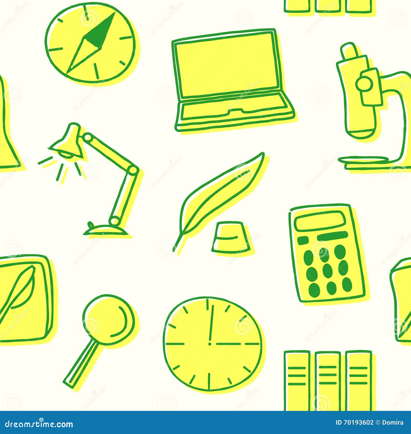 Seamless Pattern of Scientific and Educational Accessories in Yellow ...