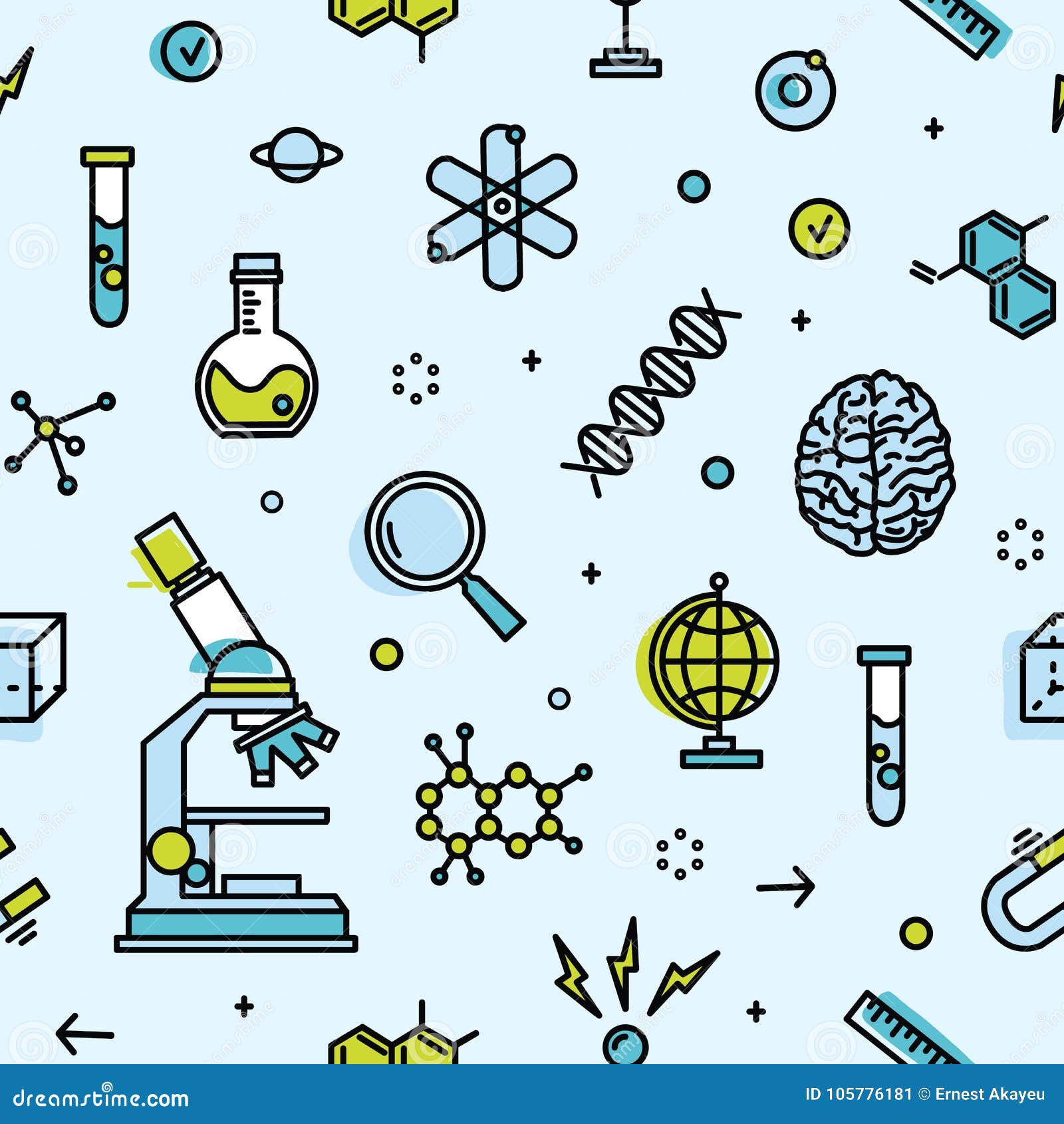 Seamless Pattern With Scientific Laboratory Equipment Backdrop With Attributes Of Science