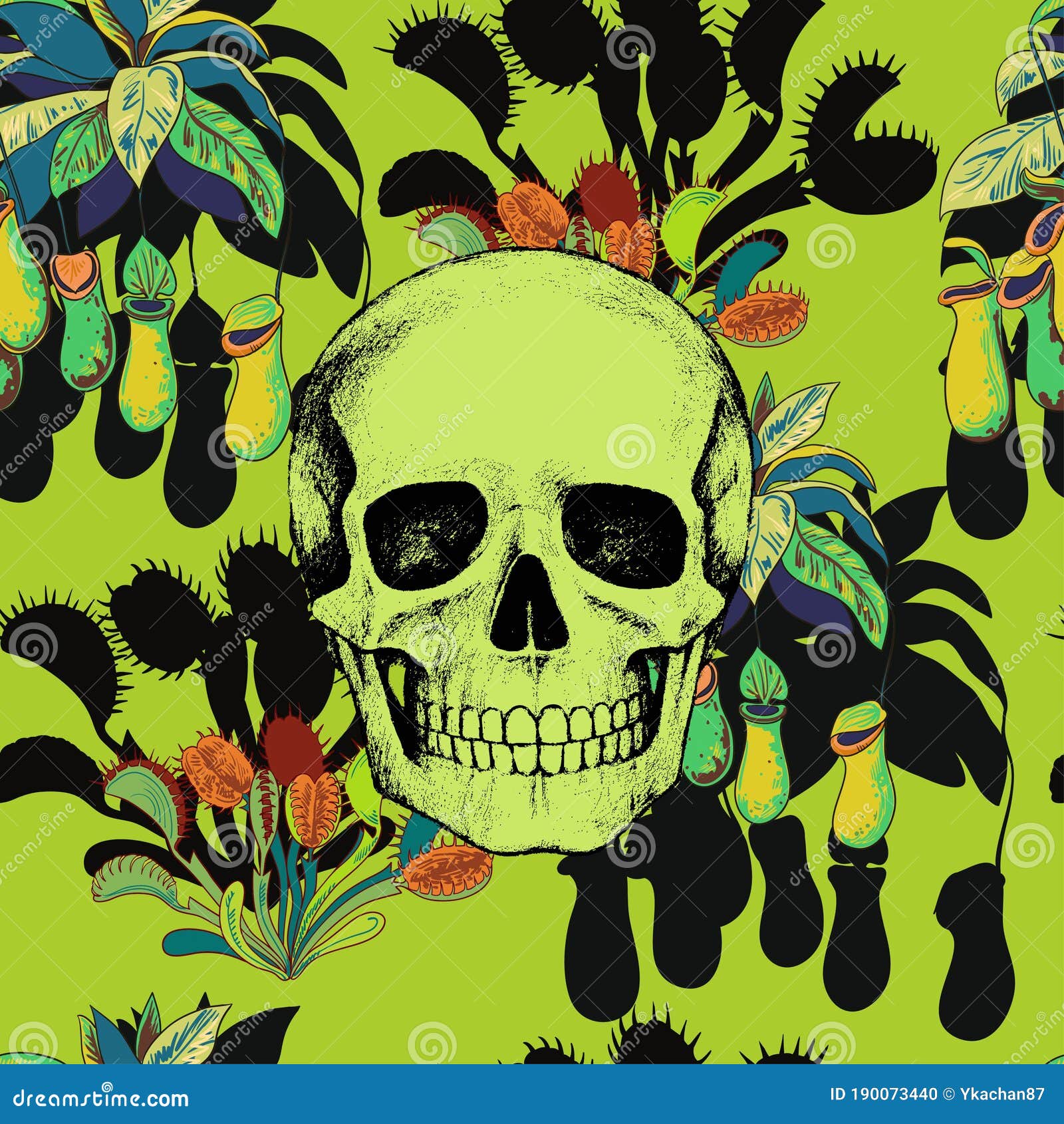 Seamless Pattern with Scull and Carnivorous Plants. Stock Vector ...